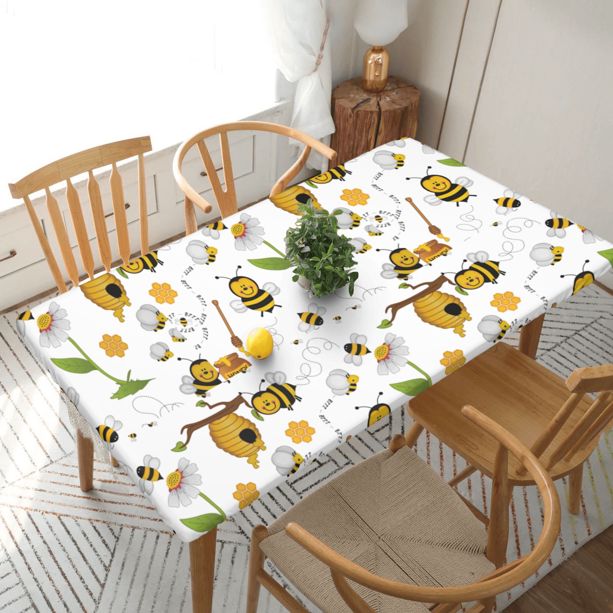Home Deluxe Tablecloth Funny Bee Bumblebee Yellow Waterproof Elastic ...