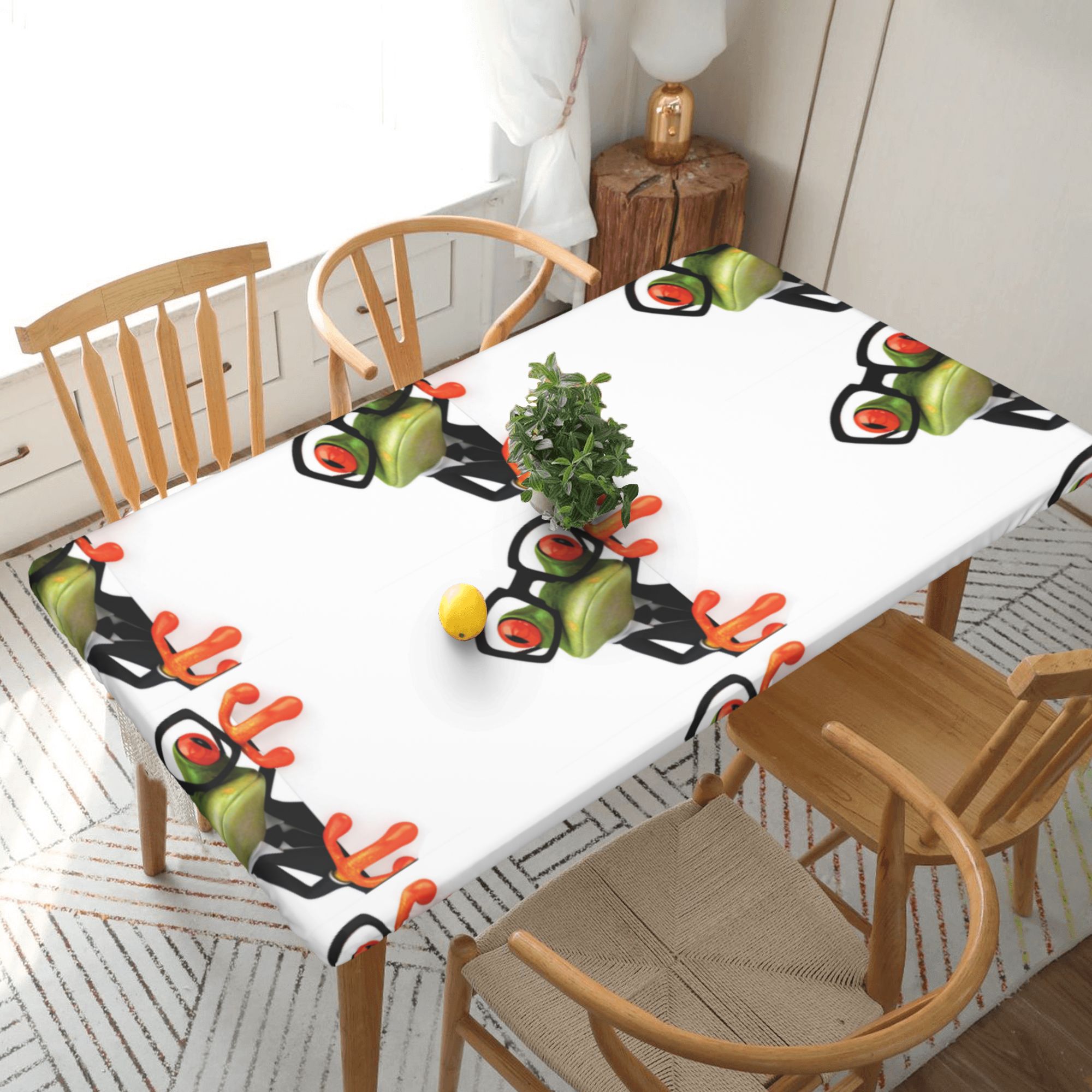Home Deluxe Tablecloth Funny Cartoon Frog Waterproof Elastic Rim Edged ...