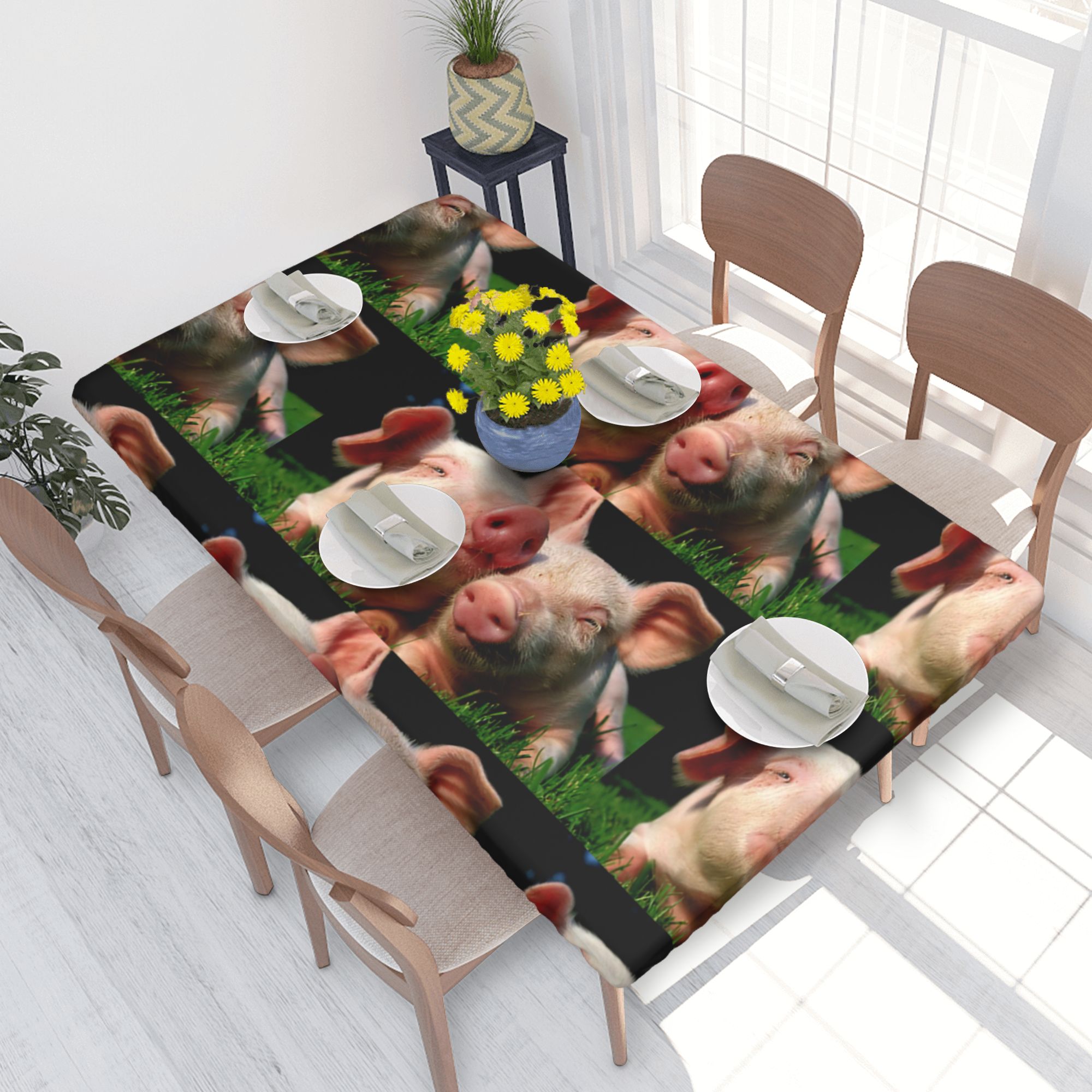 Home Deluxe Tablecloth Funny Pig Waterproof Elastic Rim Edged Table ...