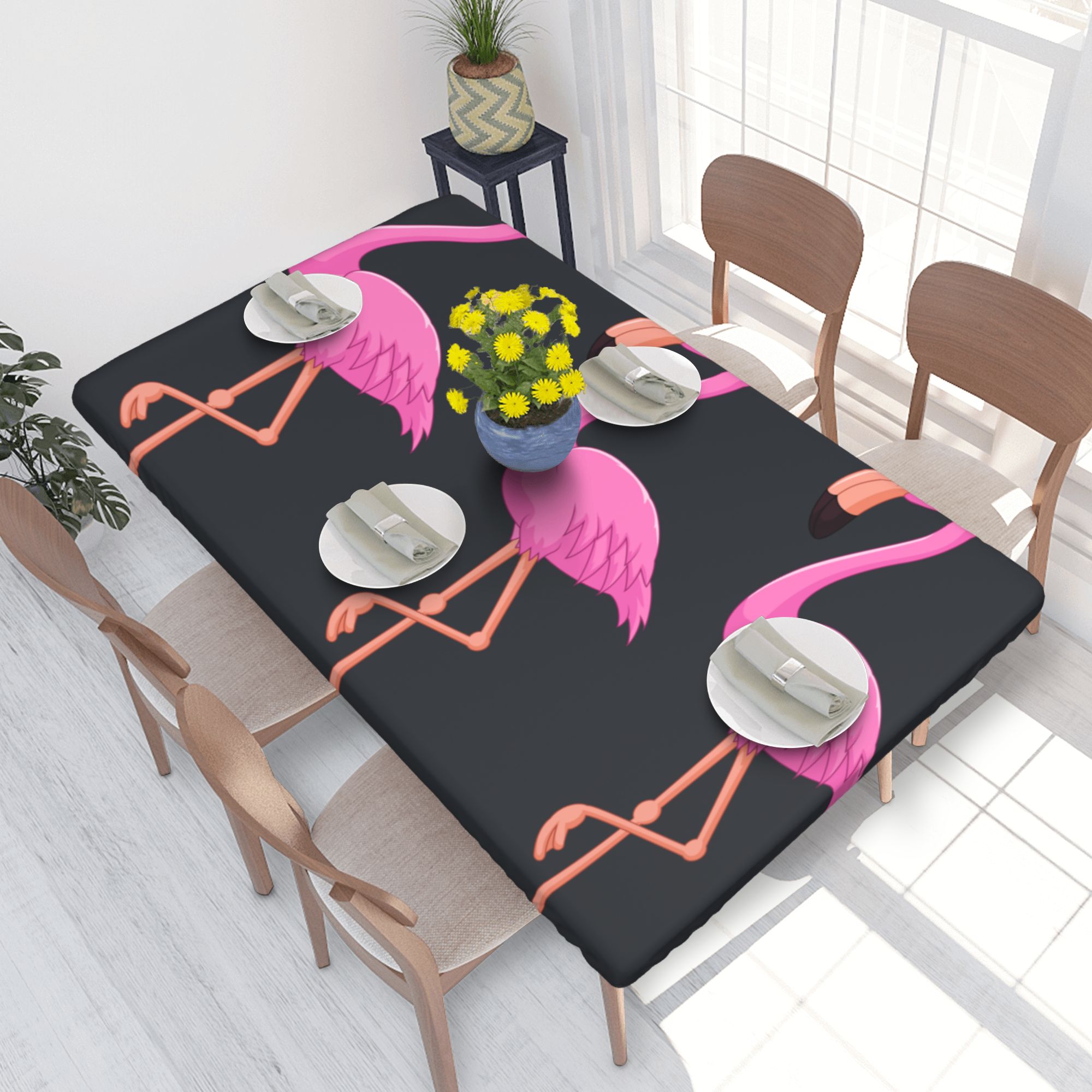 Home Deluxe Tablecloth Funny Pink Flamingo Tropical Waterproof Elastic ...