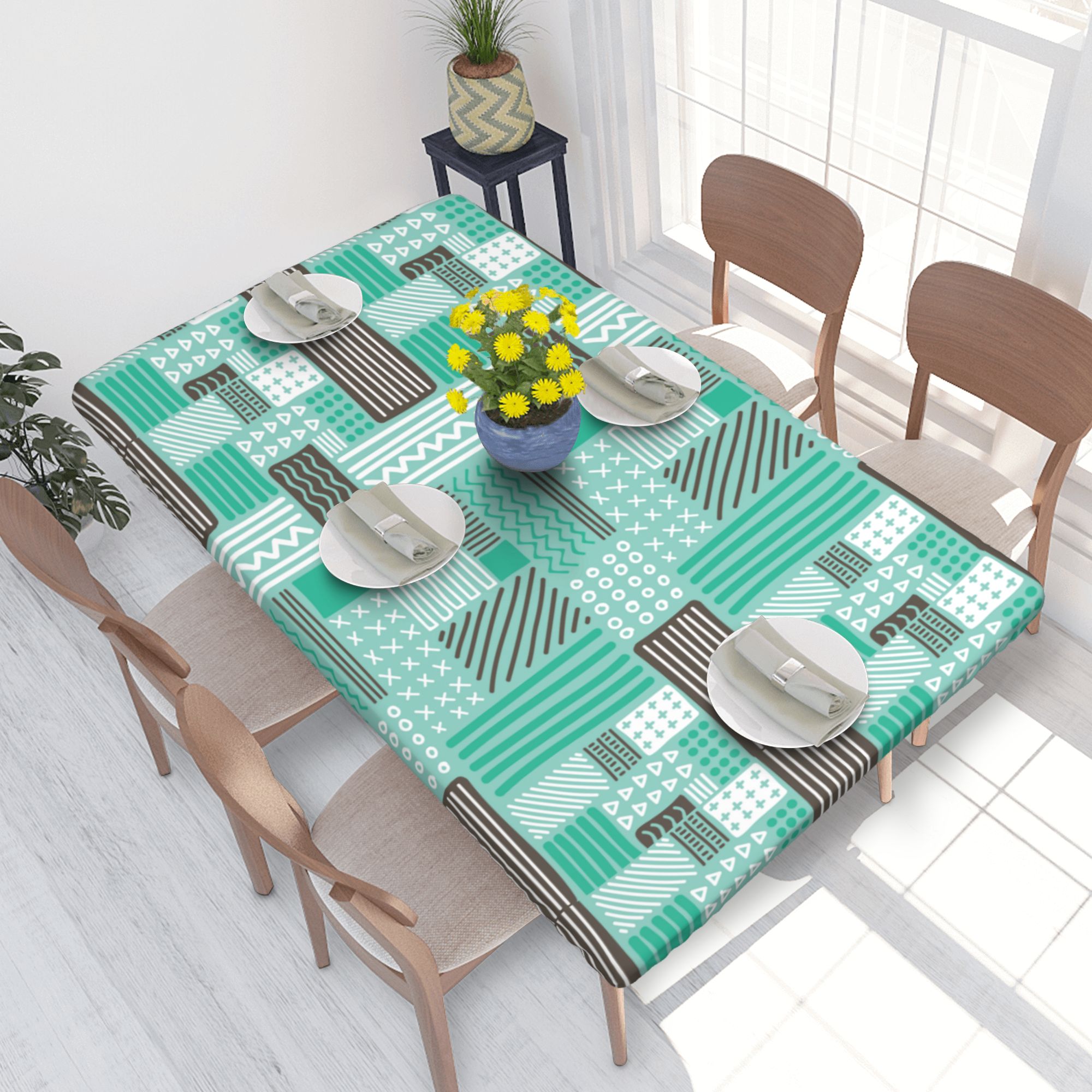 Home Deluxe Tablecloth Geometric Polygon Background Waterproof Elastic ...