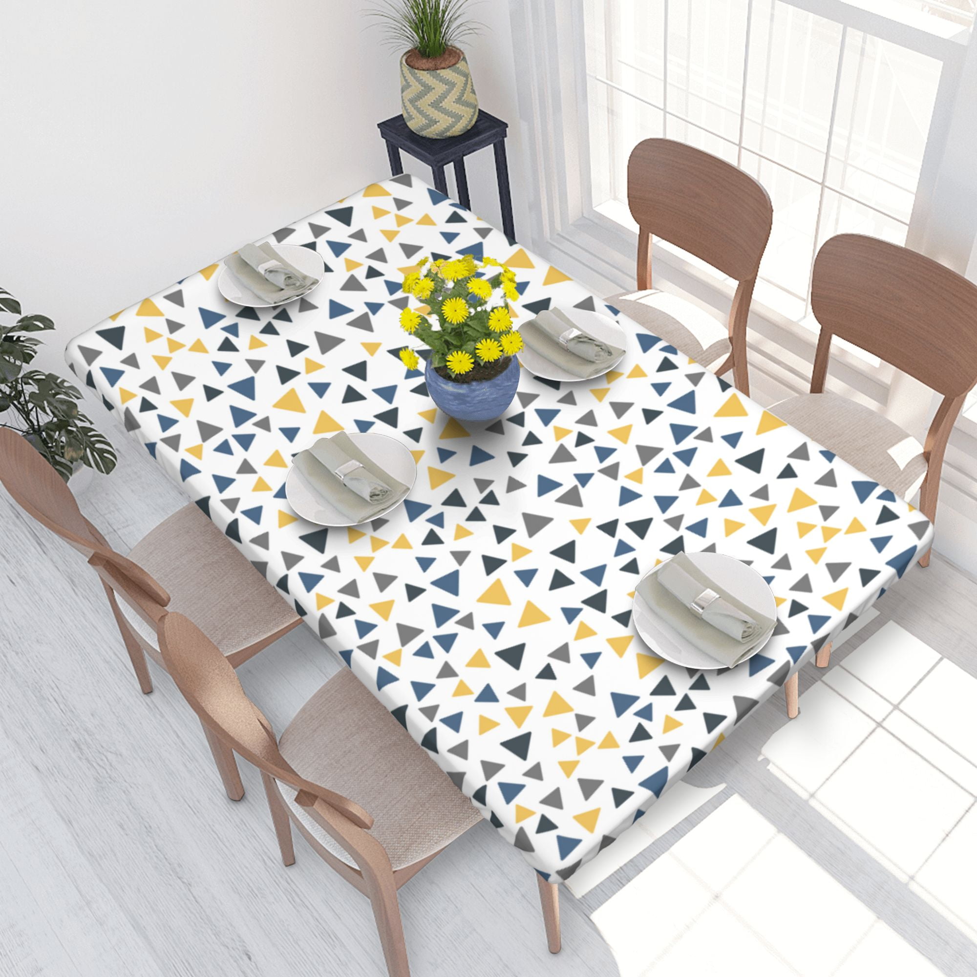 Home Deluxe Tablecloth Geometric Shape Patterns Waterproof Elastic Rim ...