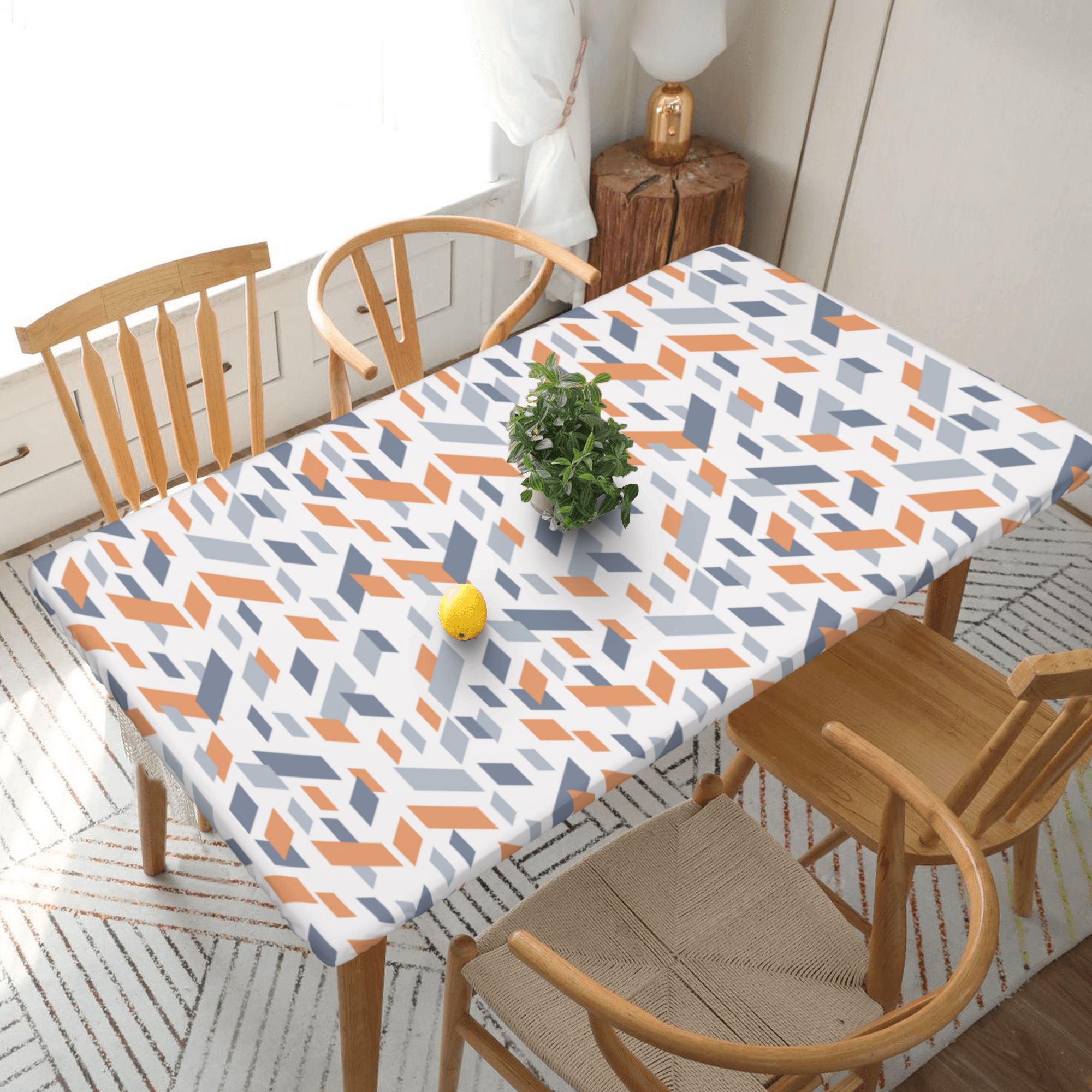 Home Deluxe Tablecloth Geometric Shape Patterns Waterproof Elastic Rim ...