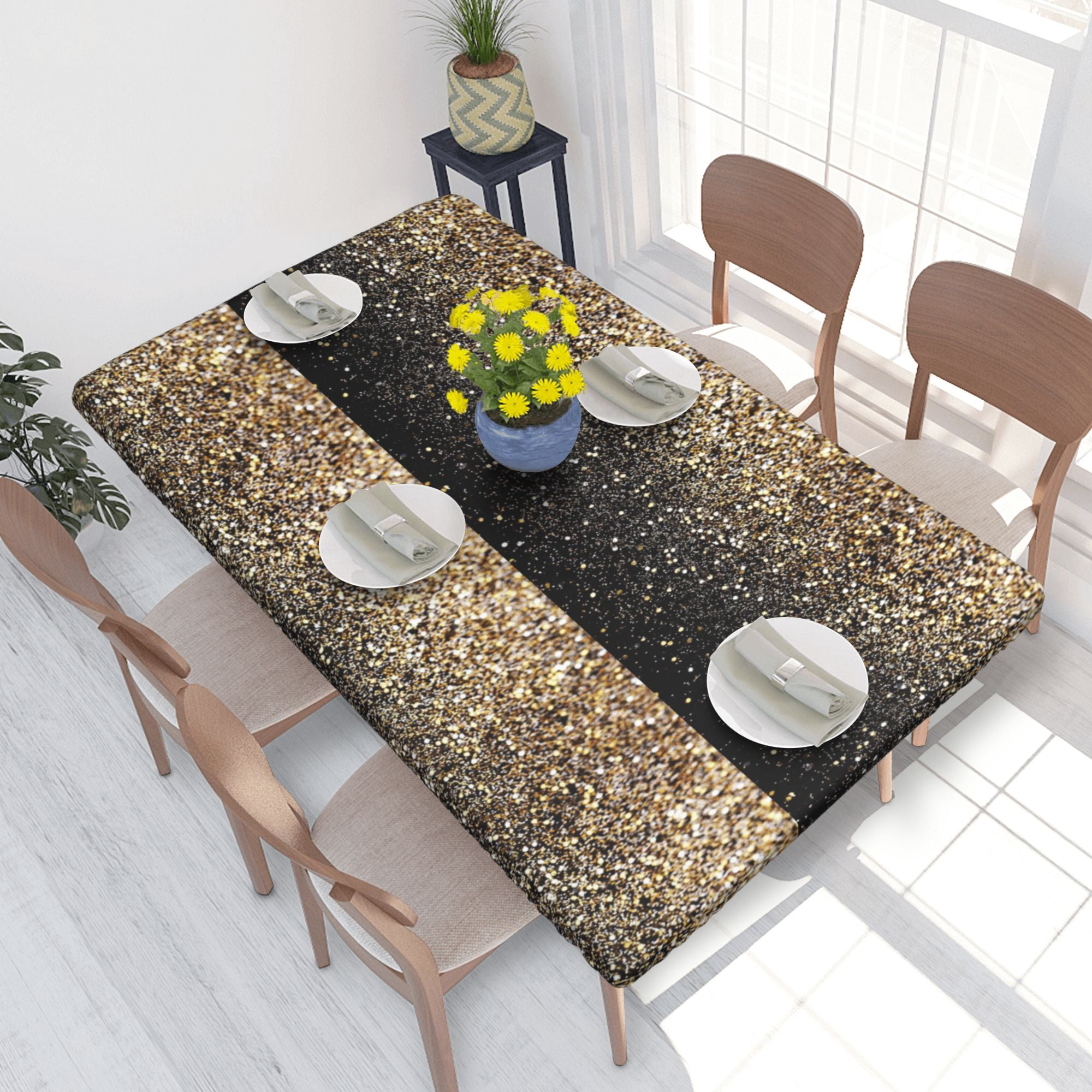 Home Deluxe Tablecloth Gold Glitter Black Golden Dots Waterproof ...