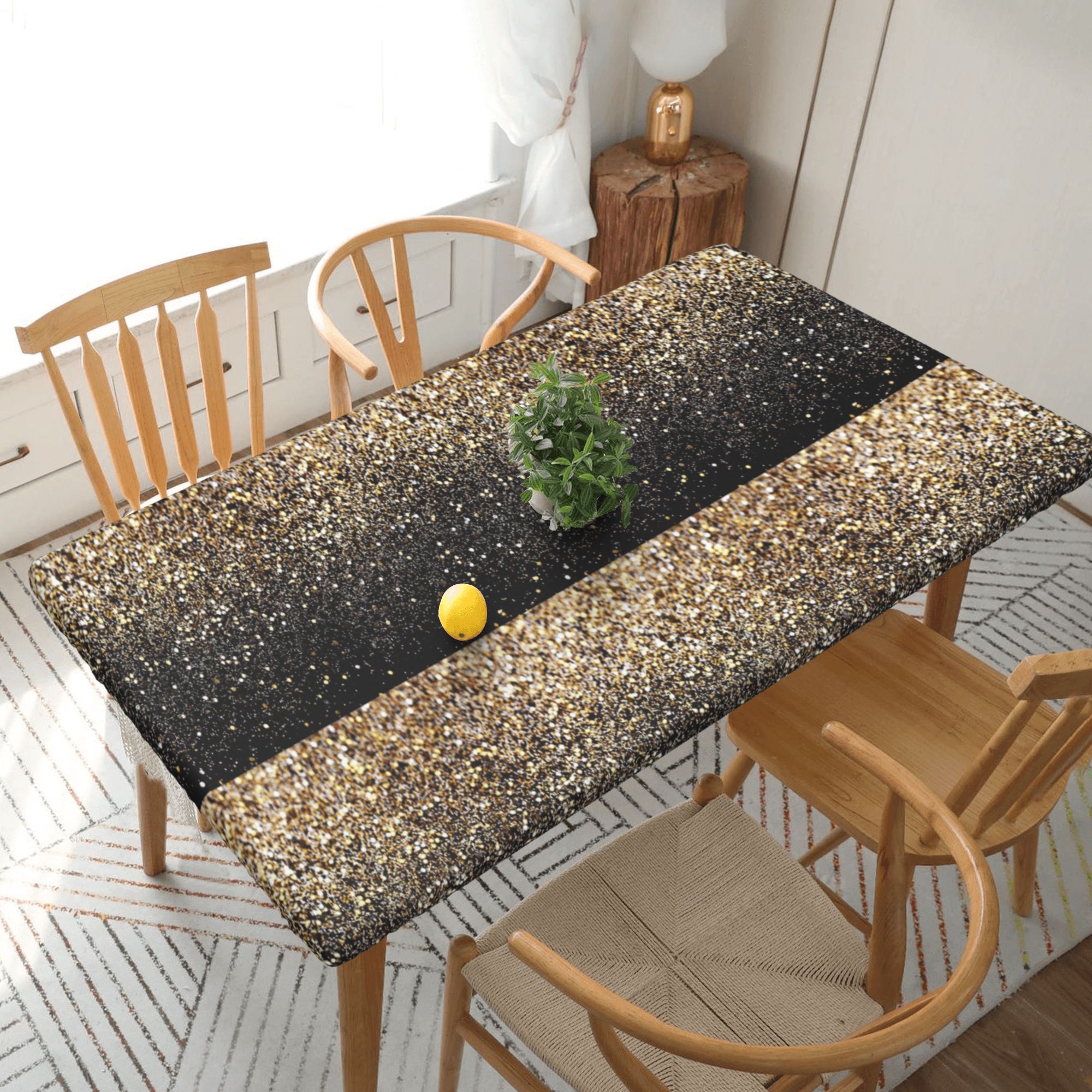 Home Deluxe Tablecloth Gold Glitter Black Golden Dots Waterproof ...