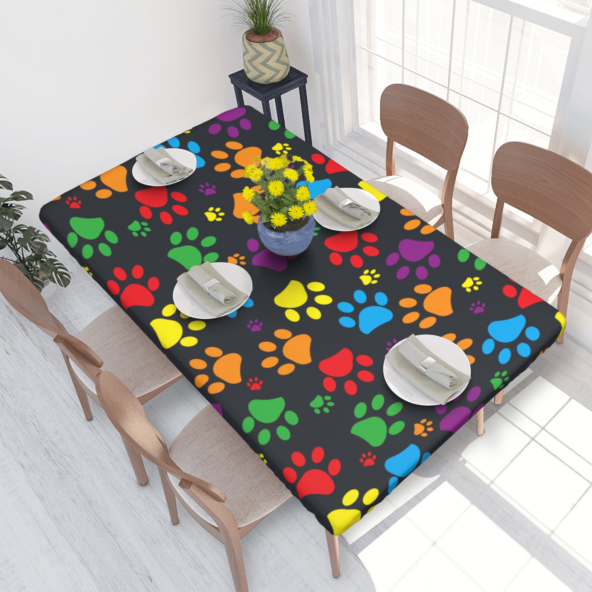 Home Deluxe Tablecloth Golden Glitter Dog Paw Print (4) Waterproof ...