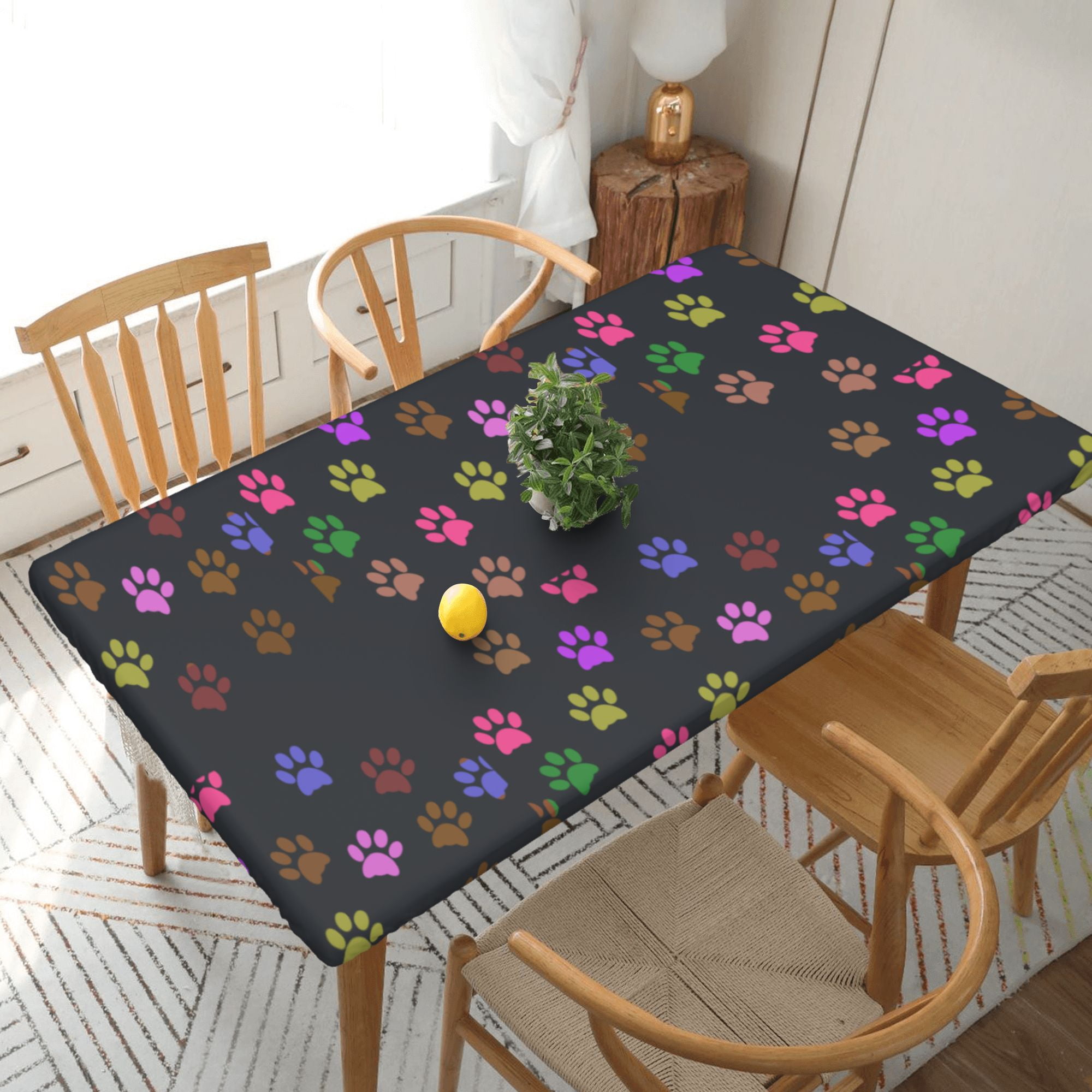Home Deluxe Tablecloth Golden Glitter Dog Paw Print Waterproof Elastic ...