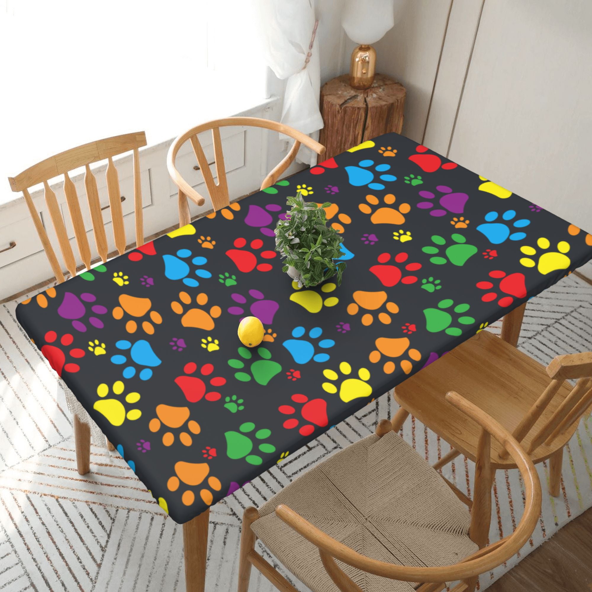 Home Deluxe Tablecloth Golden Glitter Dog Paw Waterproof Elastic Rim ...