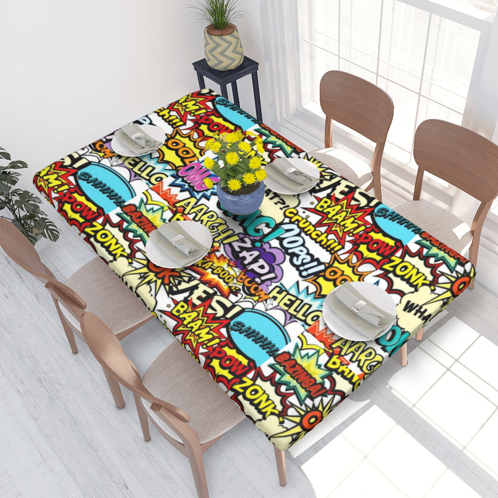 Home Deluxe Tablecloth Graffiti Anime Comic Art Waterproof Elastic Rim ...
