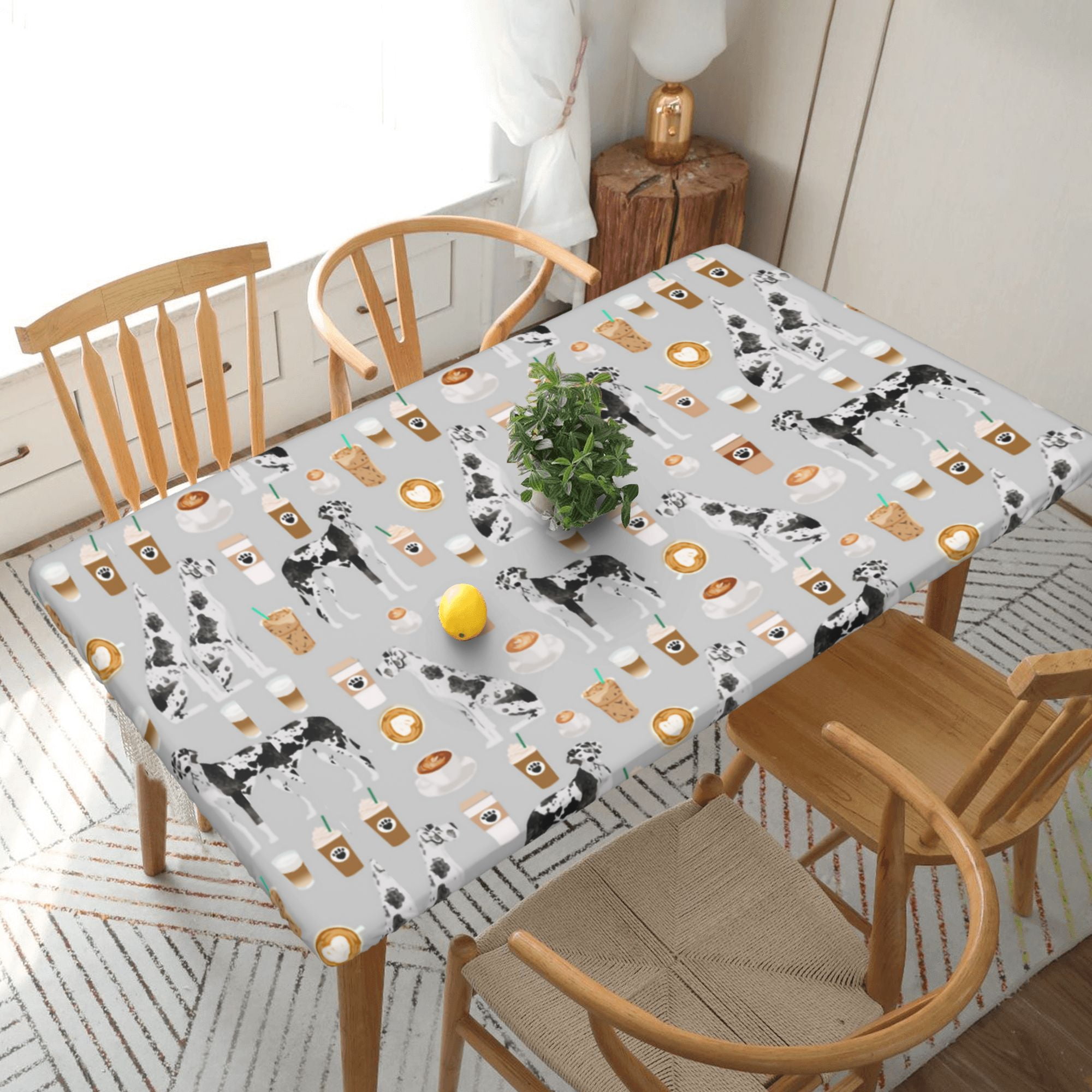 Home Deluxe Tablecloth Great Dane Coffee Dog Waterproof Elastic Rim ...