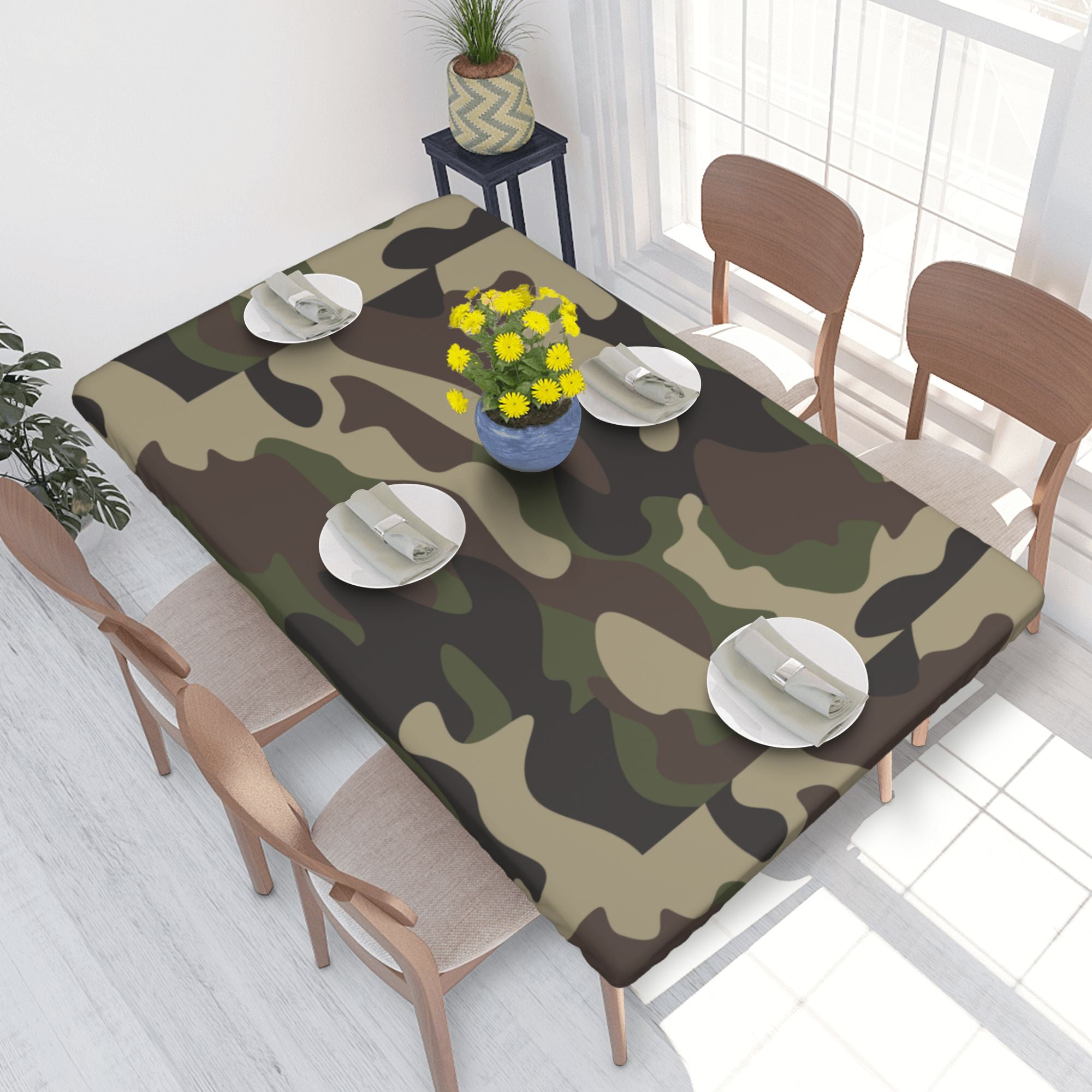 Home Deluxe Tablecloth Green Brown Camo Camouflage Waterproof Elastic ...