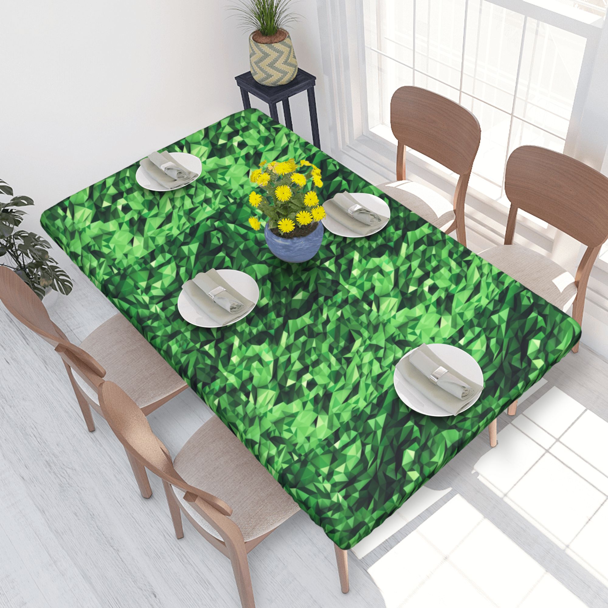 Home Deluxe Tablecloth Green-Polygon-14420 Waterproof Elastic Rim Edged ...