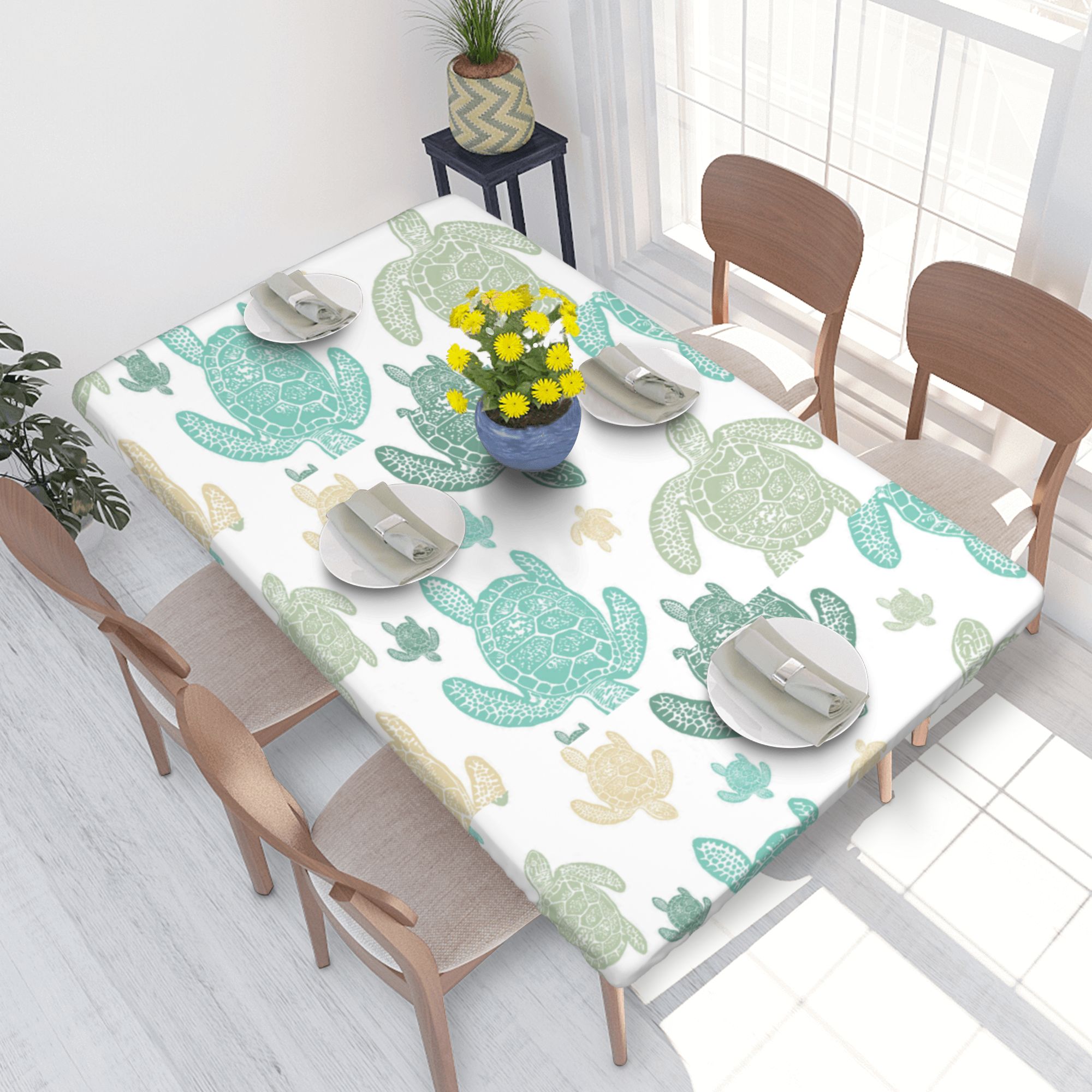 Home Deluxe Tablecloth Green Sea Turtles Heart Design Waterproof ...