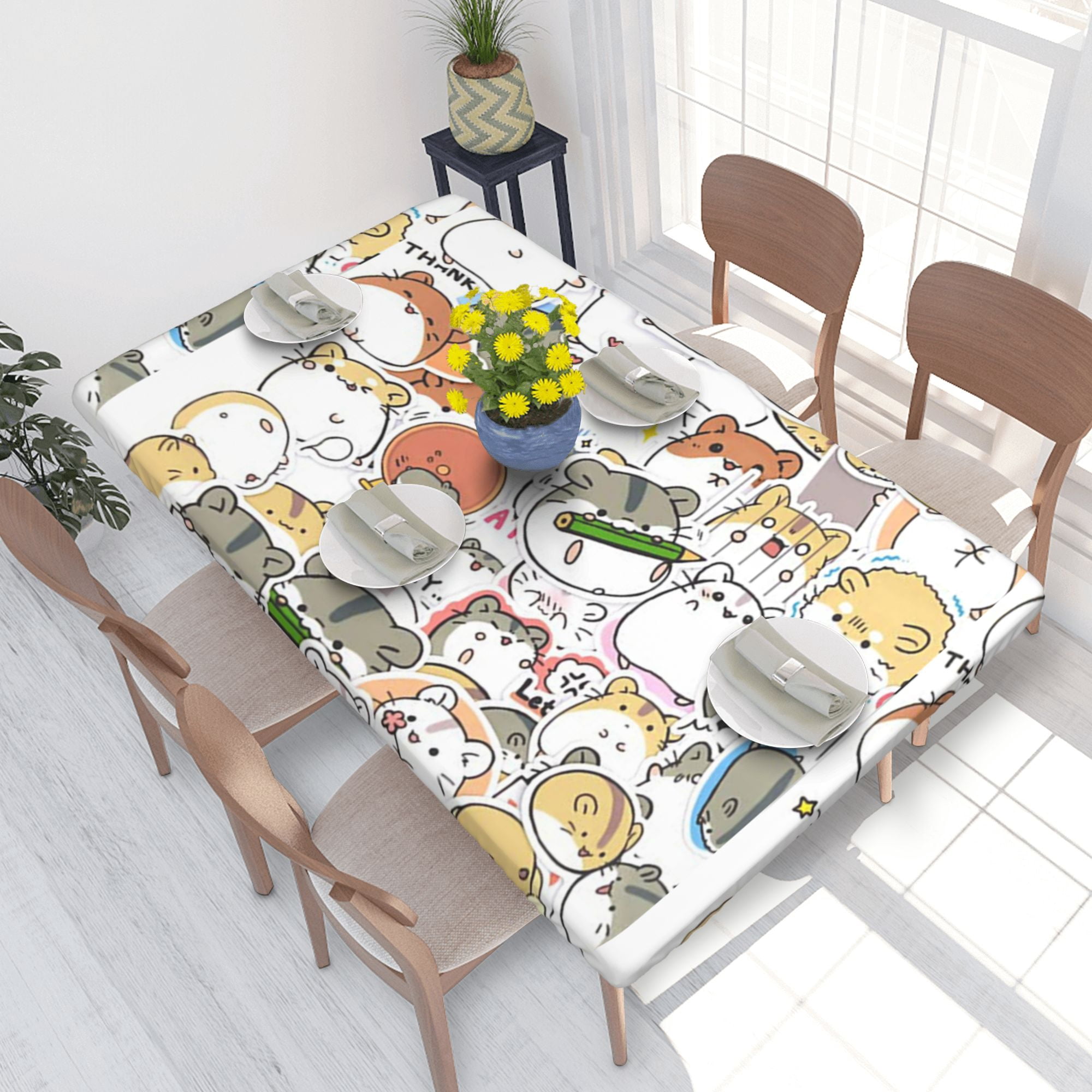 Home Deluxe Tablecloth Hamster Vinyl Waterproof Elastic Rim Edged Table ...