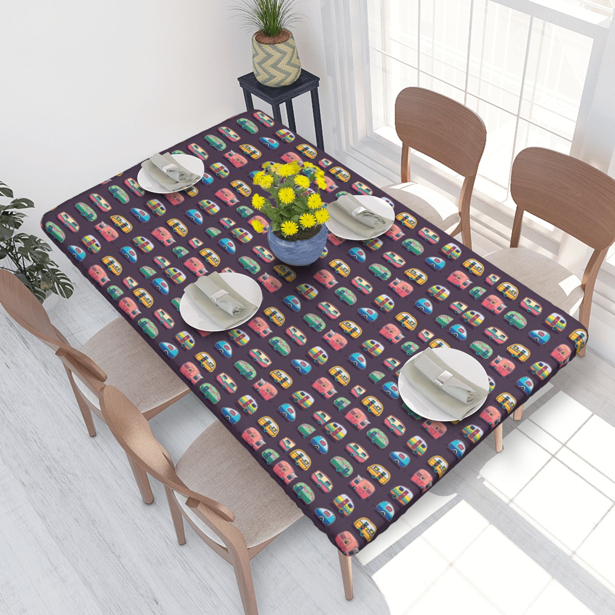 Home Deluxe Tablecloth Happy Camper Waterproof Elastic Rim Edged Table ...