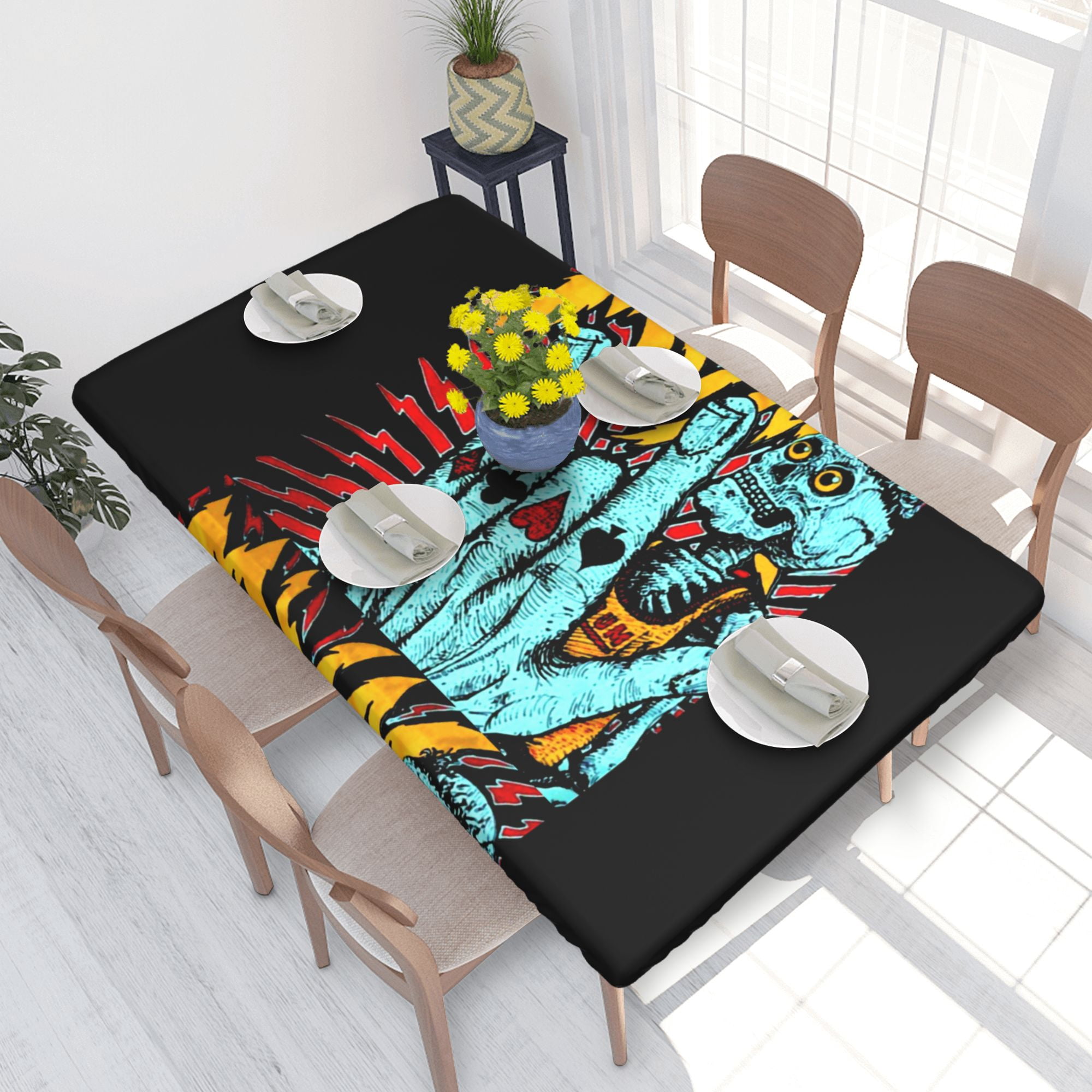 Home Deluxe Tablecloth Hearts Of Spades Skull Poker Waterproof Elastic ...