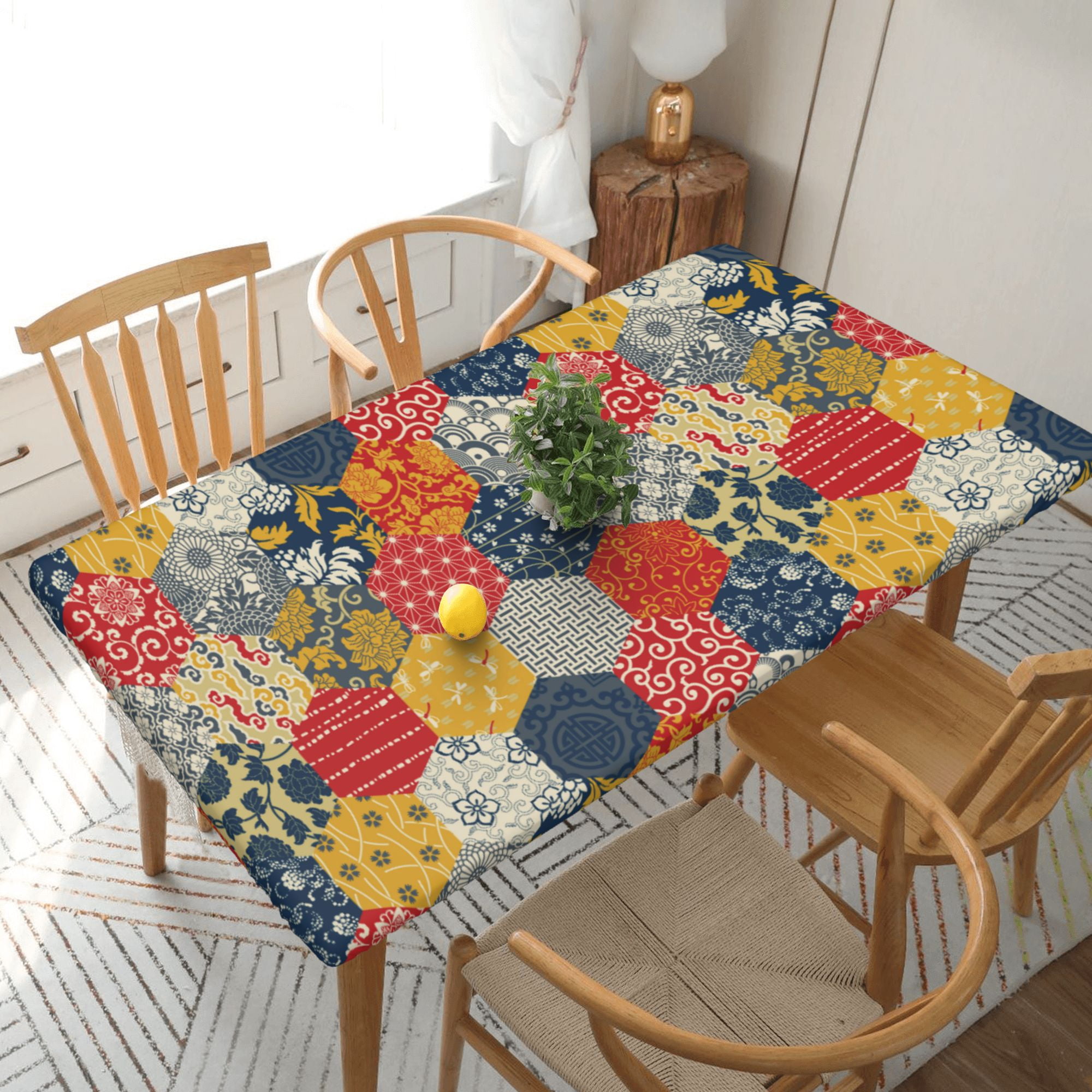 Home Deluxe Tablecloth Hexagon Pattern Cloth Pattern Waterproof Elastic ...