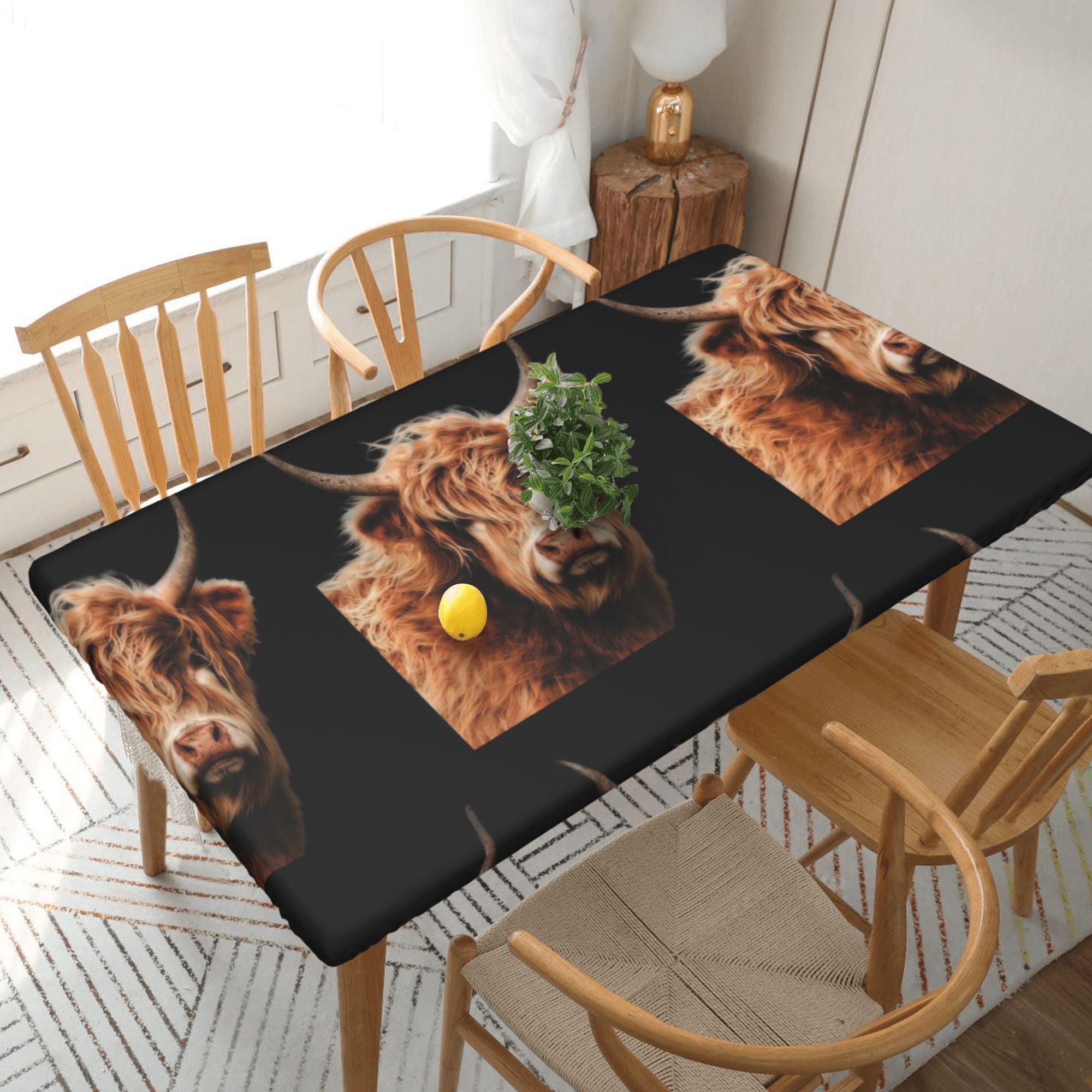 Home Deluxe Tablecloth Highland Cow Waterproof Elastic Rim Edged Table ...