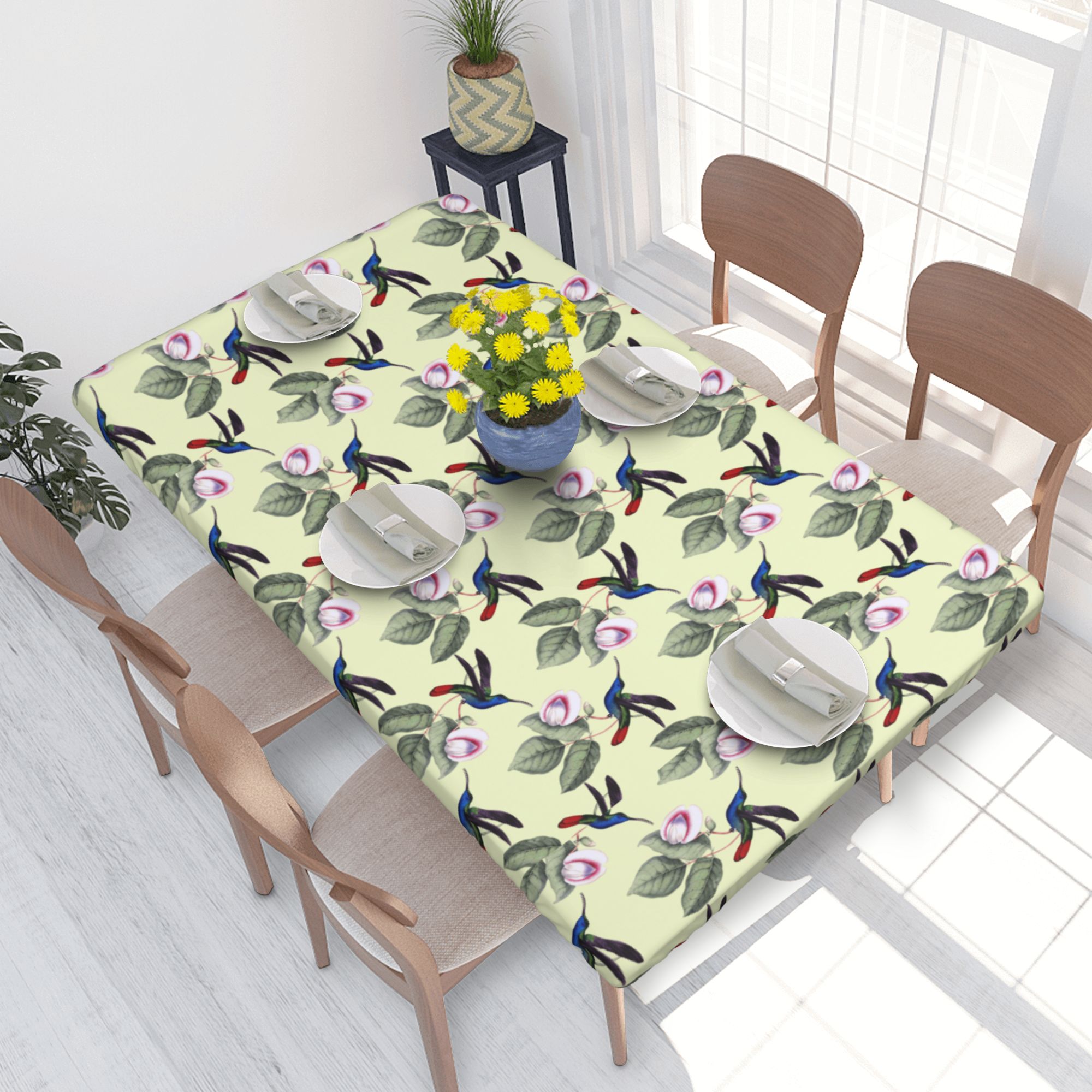 Home Deluxe Tablecloth Hummingbird And Flower Waterproof Elastic Rim ...