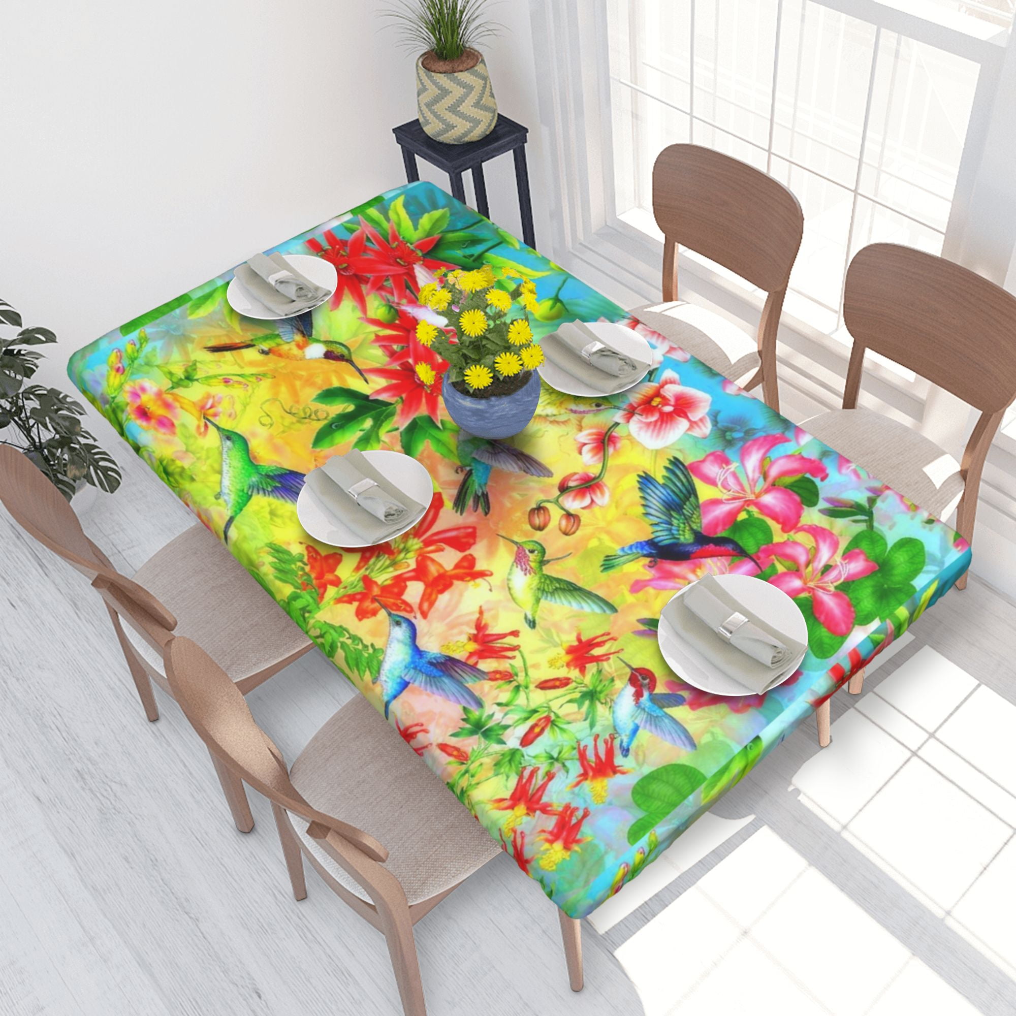 Home Deluxe Tablecloth Hummingbird Flowers Digital Art Waterproof ...