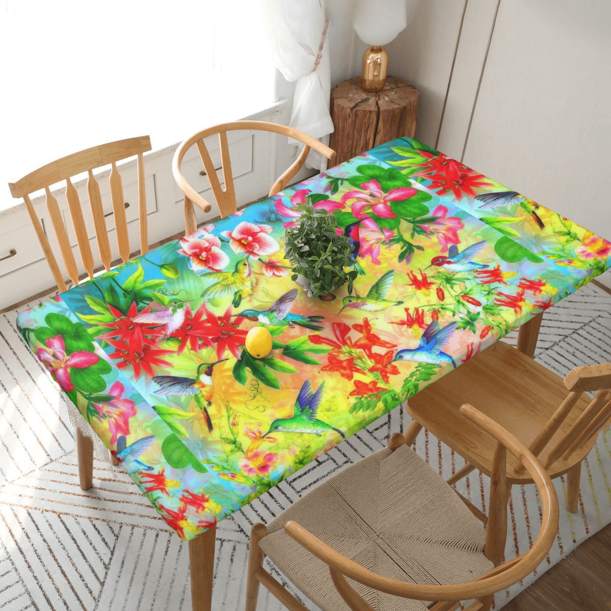 Home Deluxe Tablecloth Hummingbird Flowers Digital Art Waterproof ...