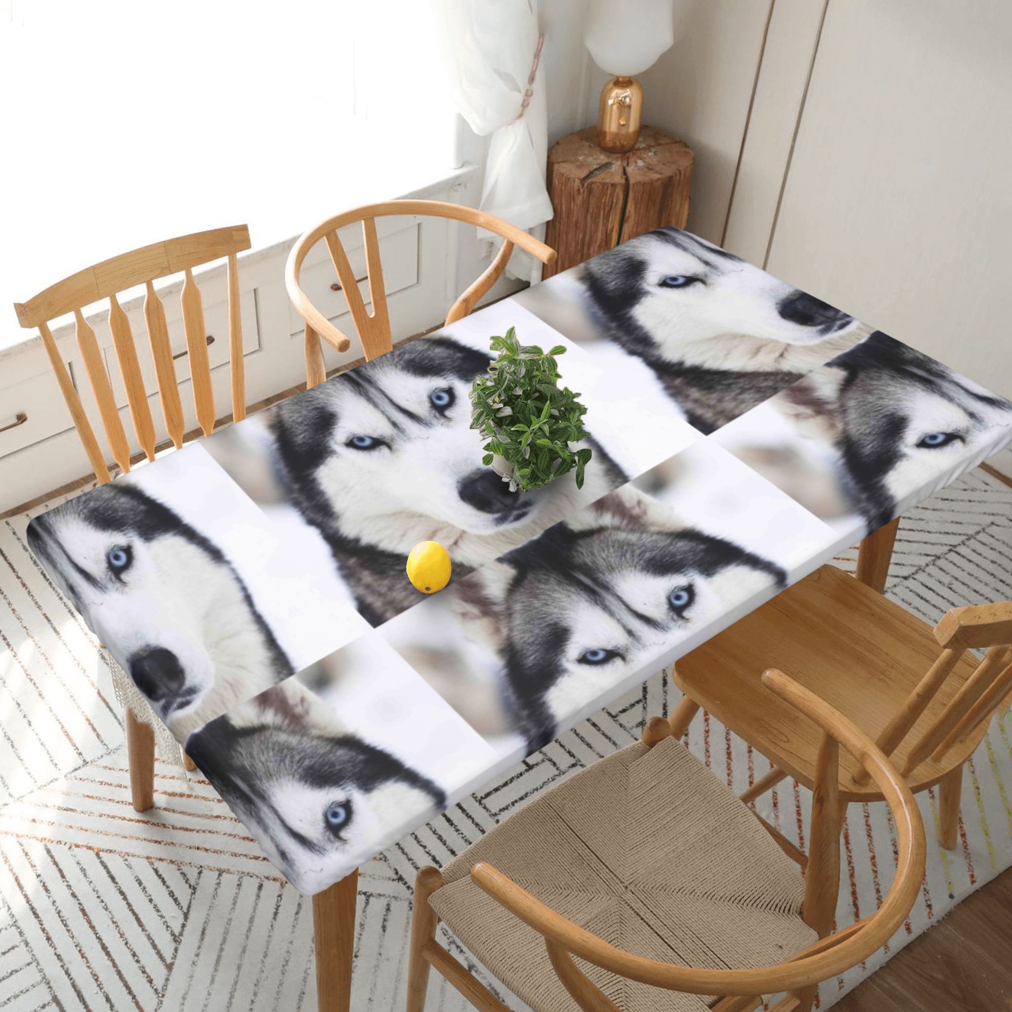 Home Deluxe Tablecloth Husky Dog-Husky Dog Waterproof Elastic Rim Edged ...