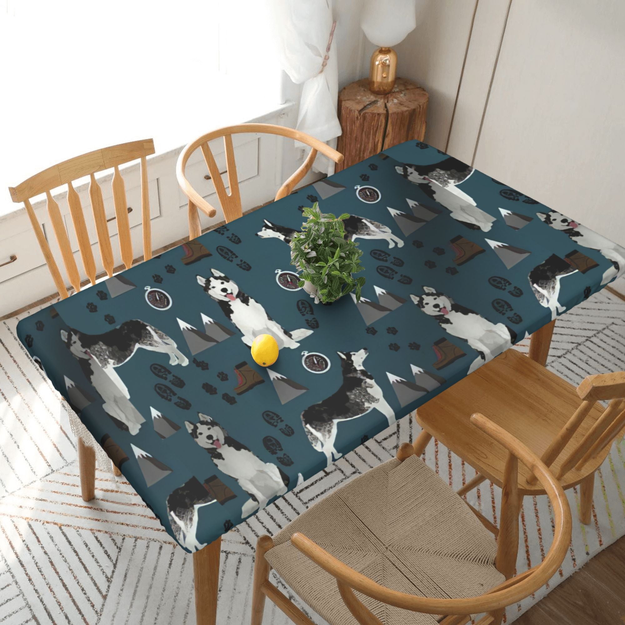 Home Deluxe Tablecloth Husky Hiking Dark Navy Blue Husky Mountains Dog ...