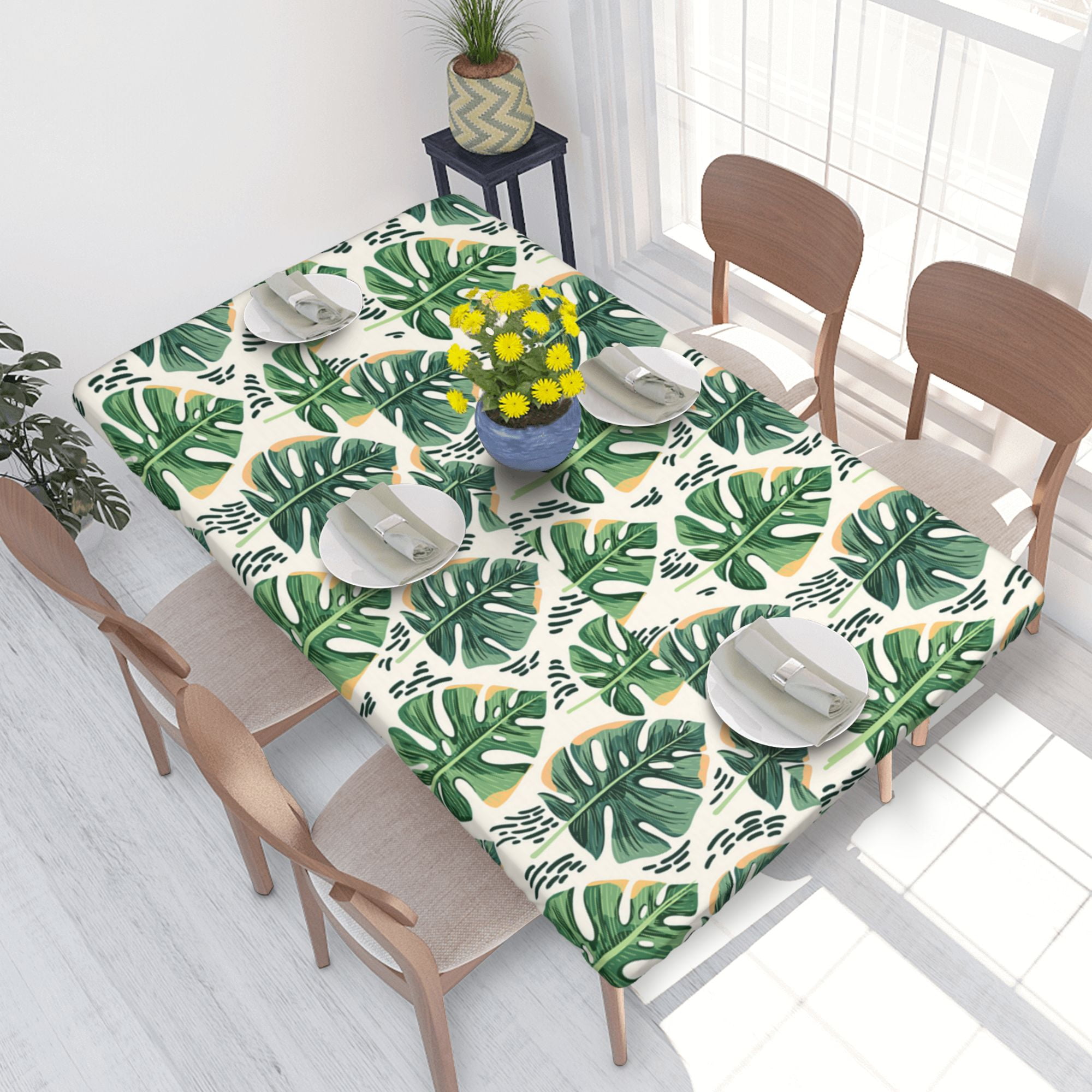 Home Deluxe Tablecloth Illustration Of Tropical Jungle Leaves ...