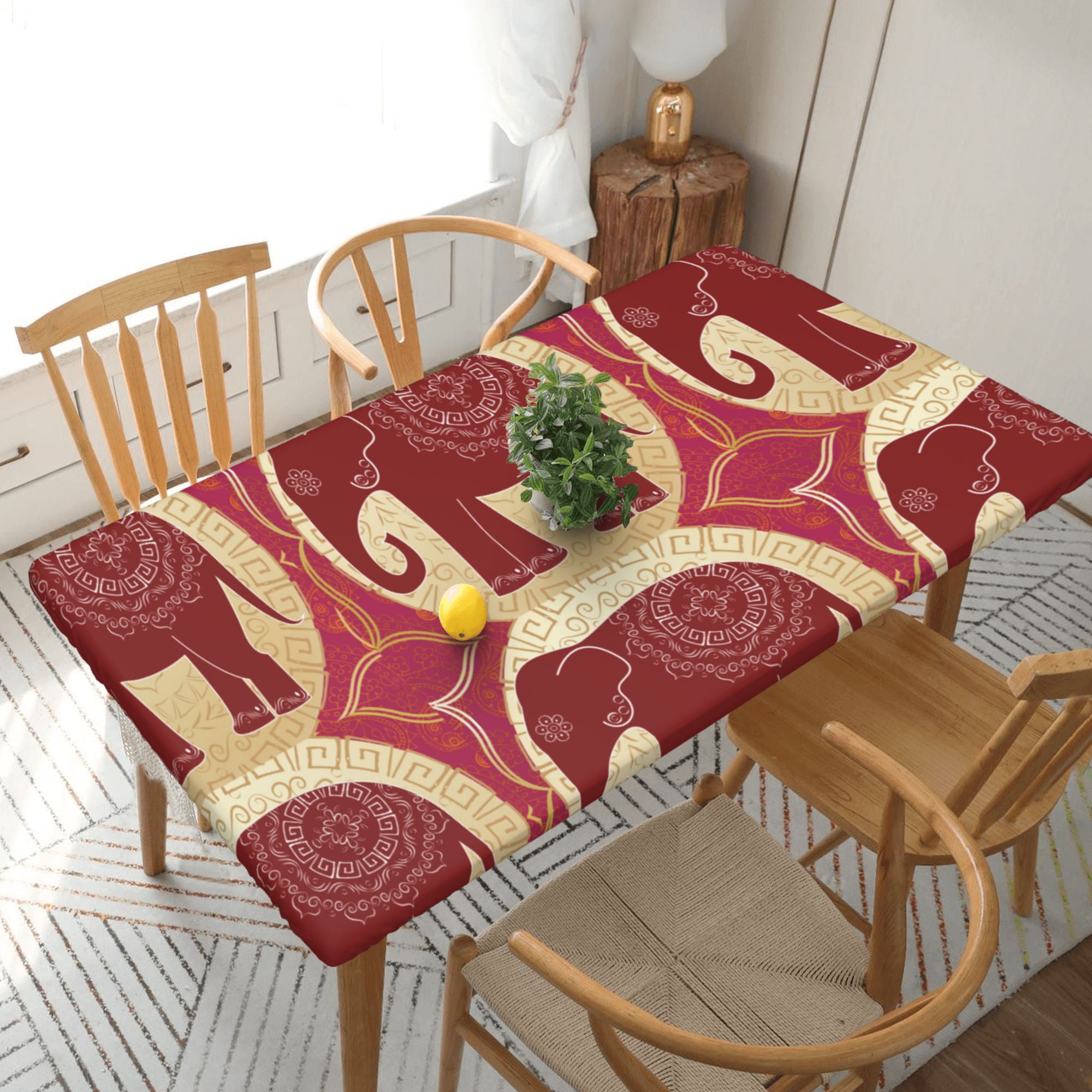 Home Deluxe Tablecloth Indian Elephant With Mandalas Waterproof Elastic ...
