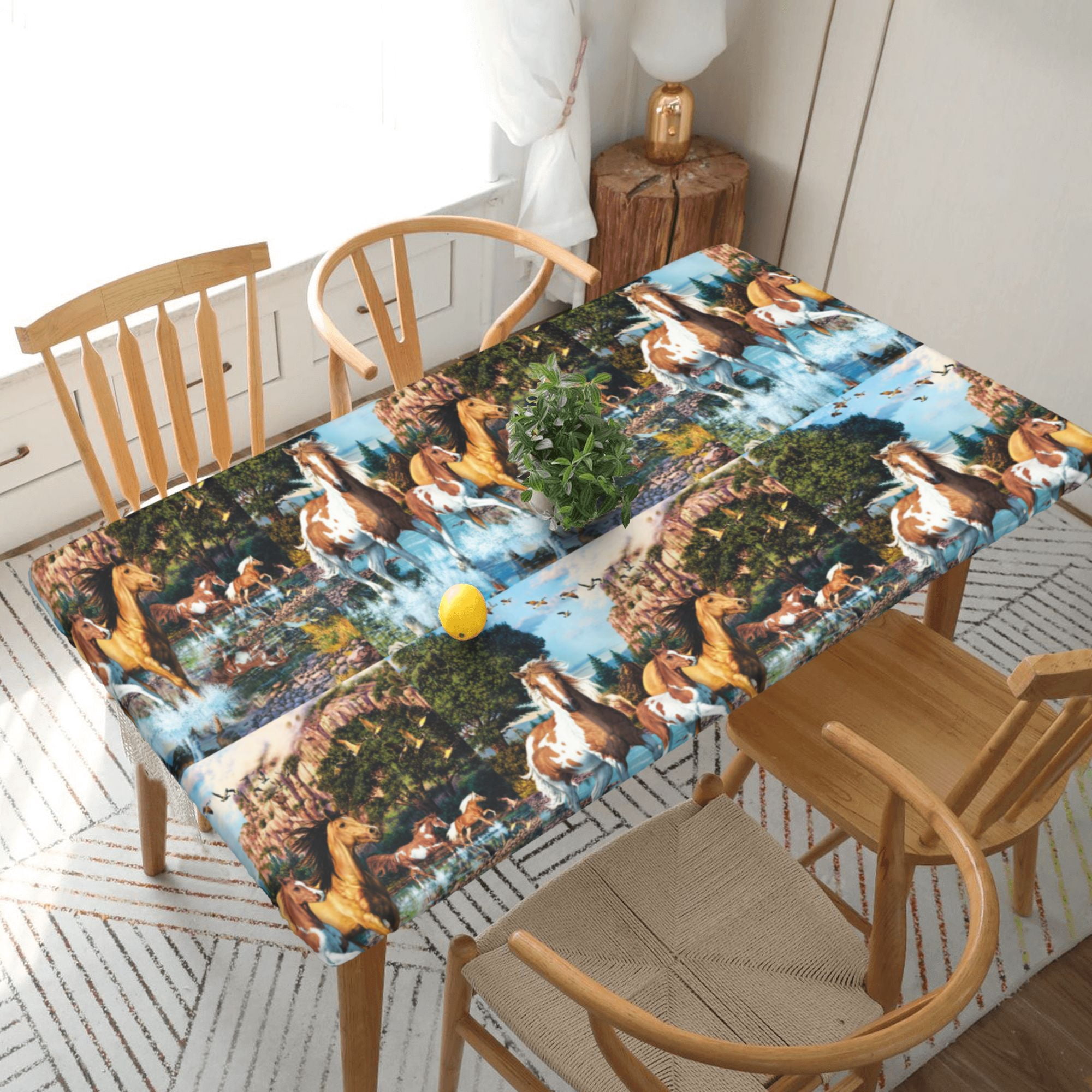 Home Deluxe Tablecloth Indian War-Horse Waterproof Elastic Rim Edged ...