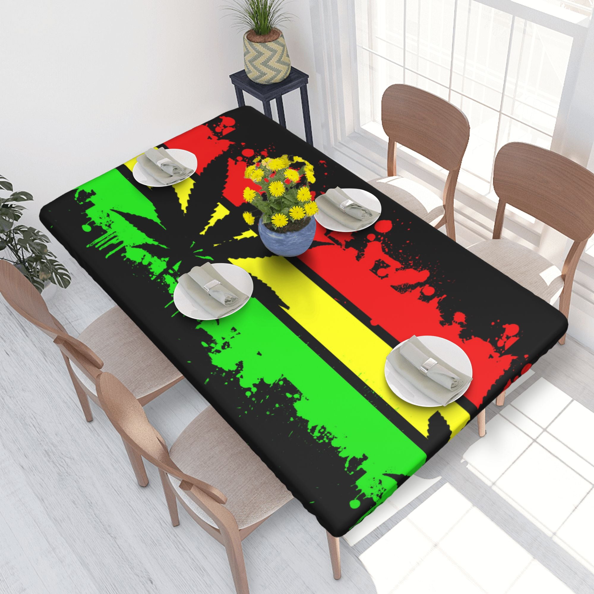 Home Deluxe Tablecloth Jamaican Marijuana Weed Flag Waterproof Elastic ...