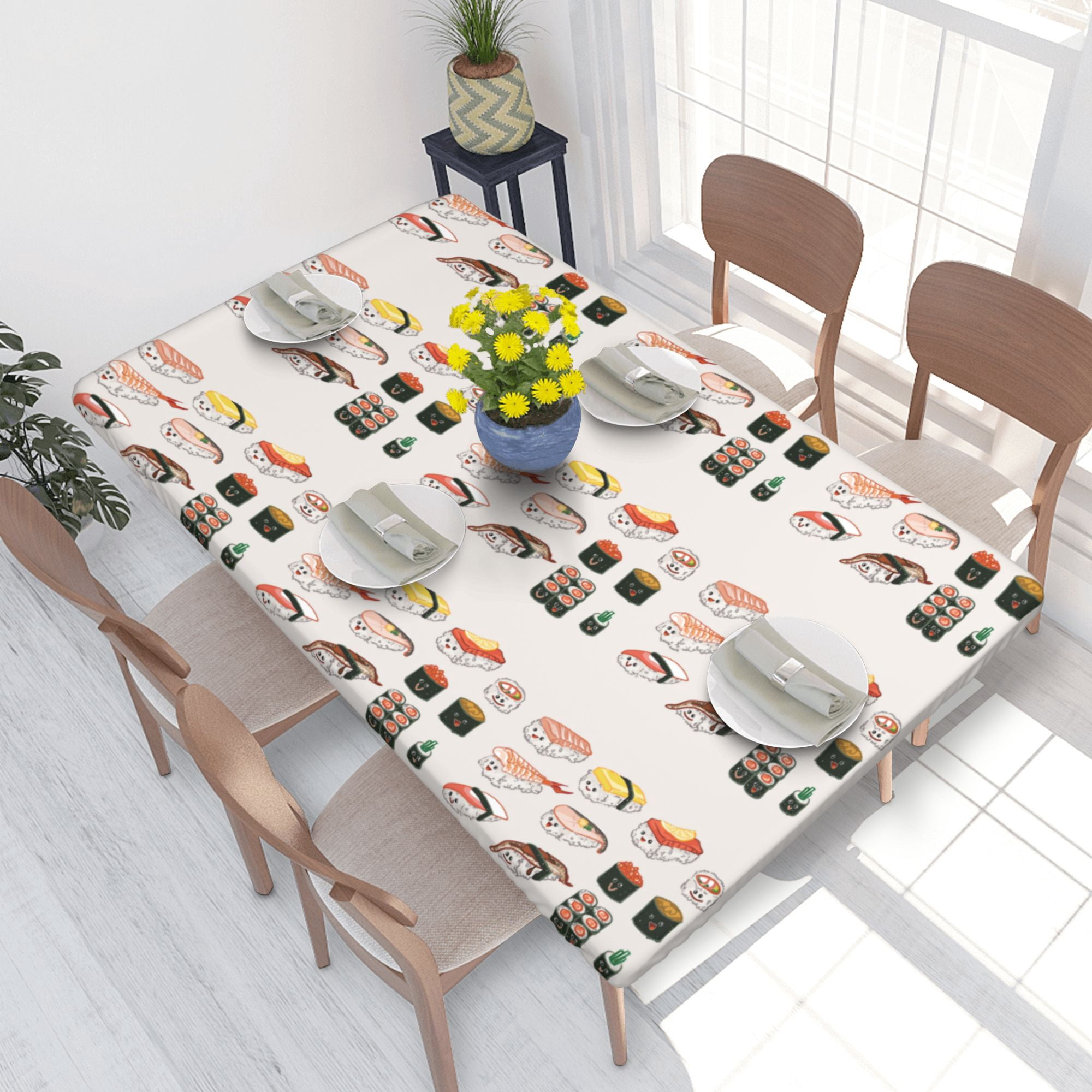 Home Deluxe Tablecloth Kawaii Sushi Waterproof Elastic Rim Edged Table ...