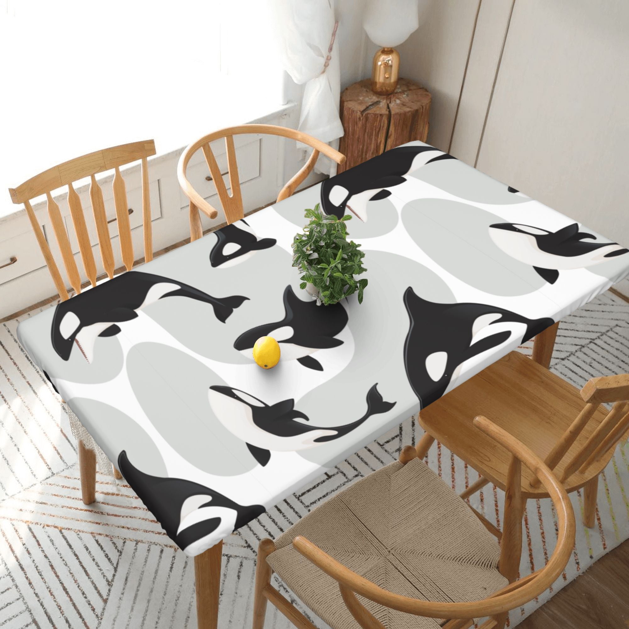 Home Deluxe Tablecloth Killer Whale Orca Waterproof Elastic Rim Edged ...
