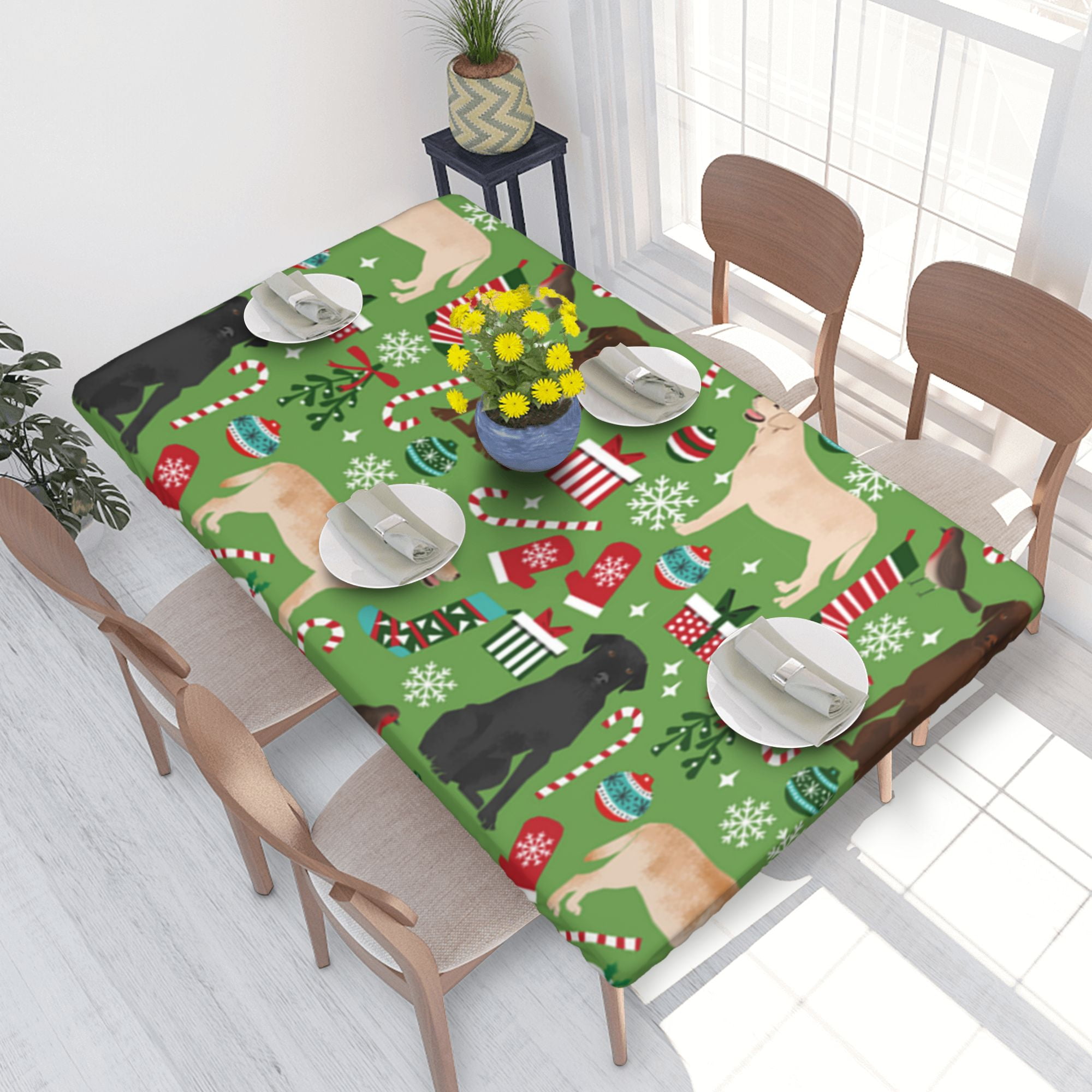 Home Deluxe Tablecloth Labrador Christmas Cute Dog Waterproof Elastic ...