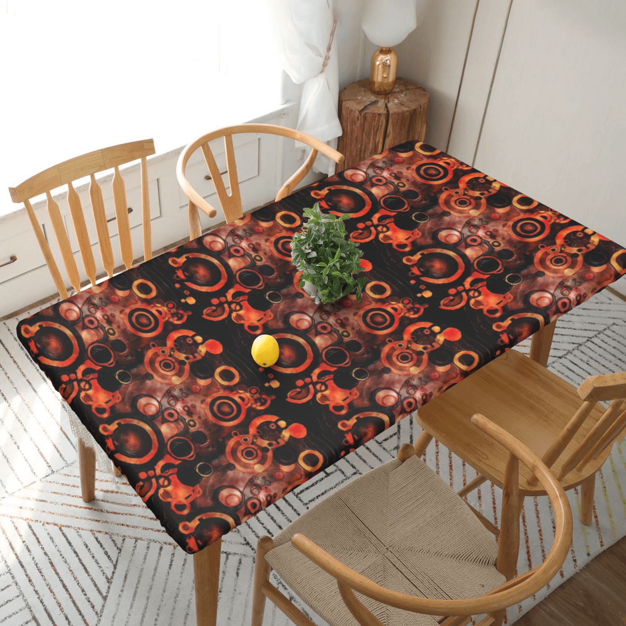 Home Deluxe Tablecloth Laminated-Retro-Circles- Waterproof Elastic Rim ...