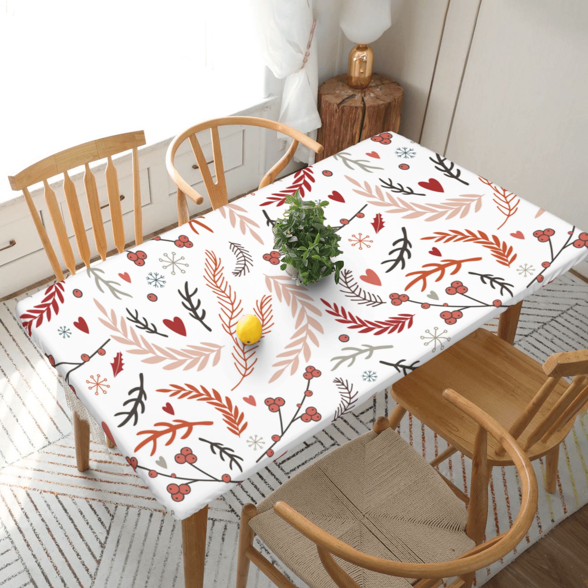 Home Deluxe Tablecloth Leaves Seamless Background Waterproof Elastic ...