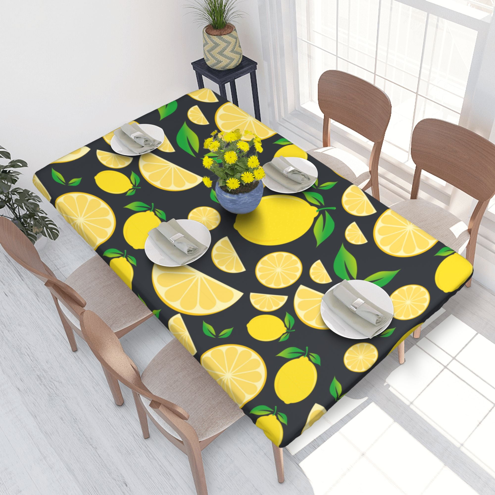 Home Deluxe Tablecloth Lemon (11) Waterproof Elastic Rim Edged Table ...