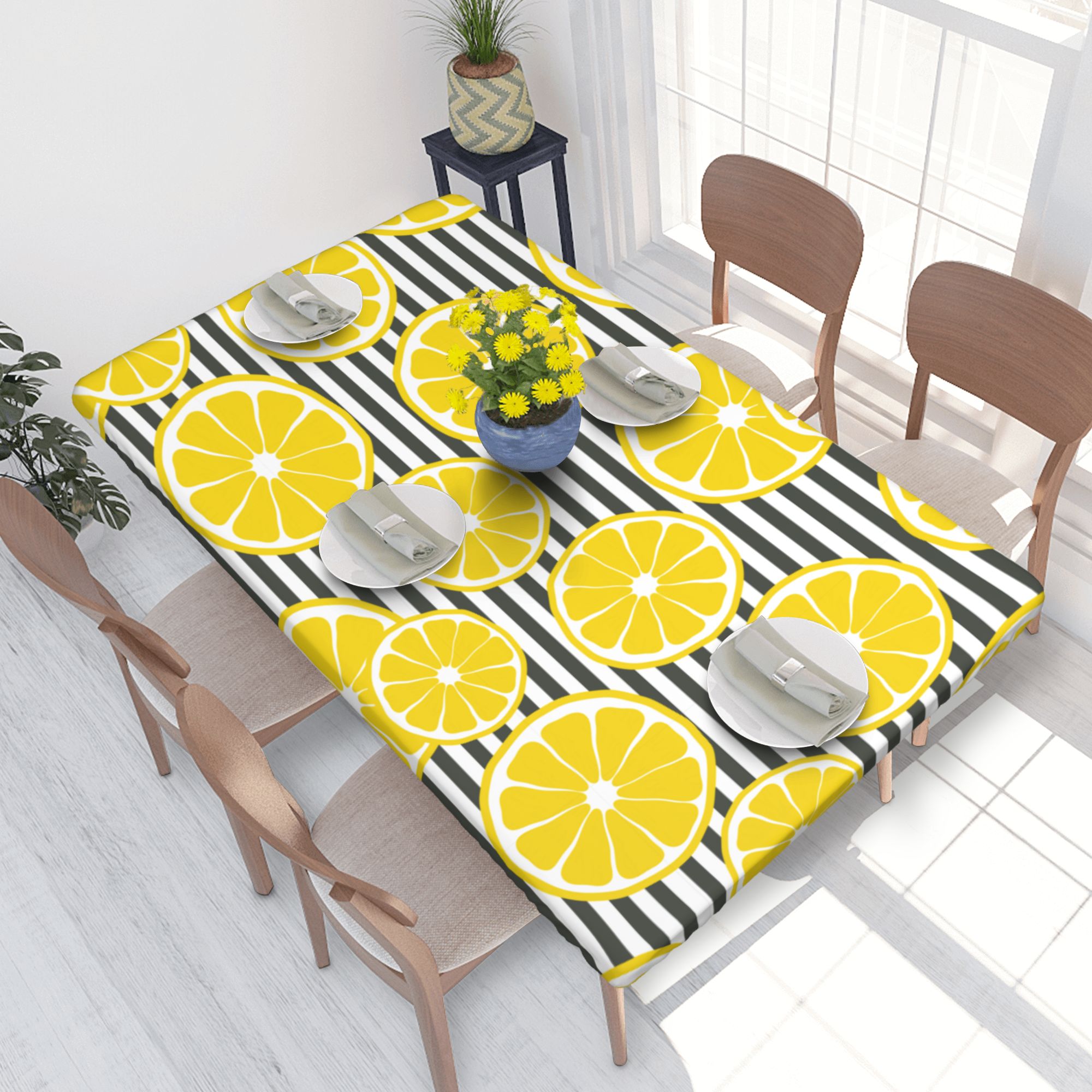 Home Deluxe Tablecloth Lemon (8) Waterproof Elastic Rim Edged Table ...