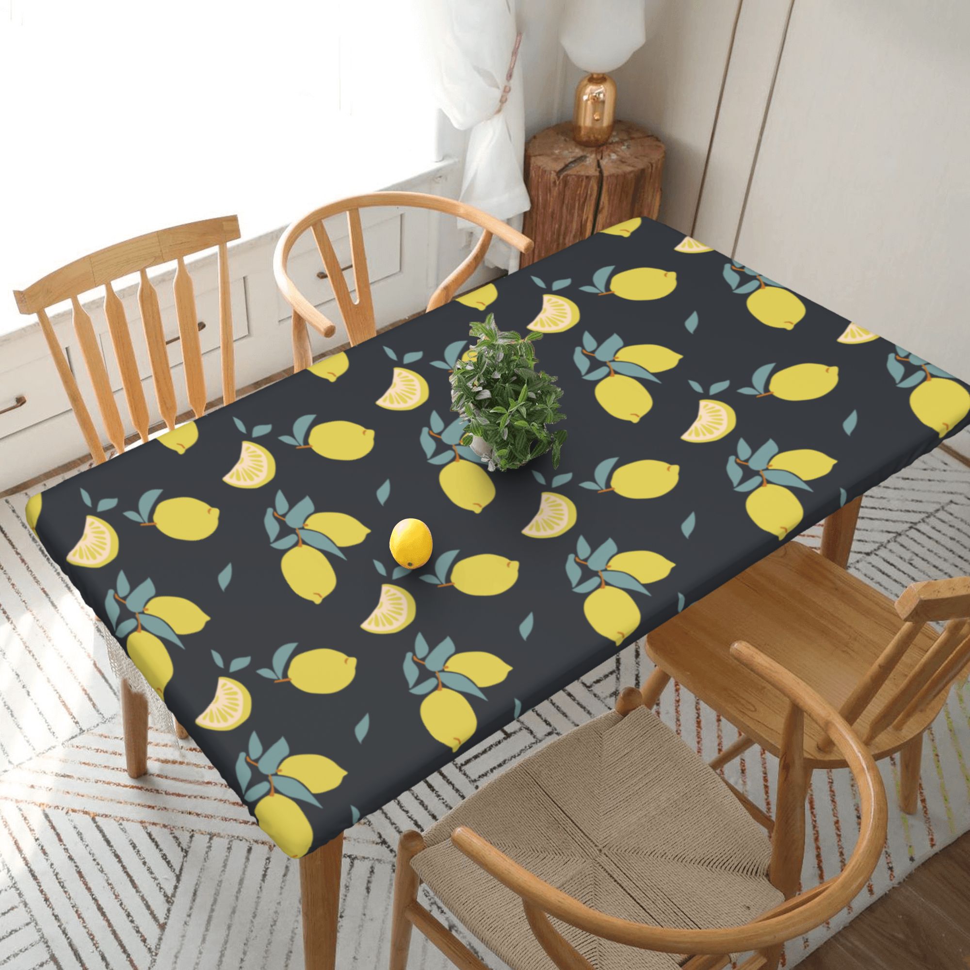 Home Deluxe Tablecloth Lemon Waterproof Elastic Rim Edged Table Cover ...