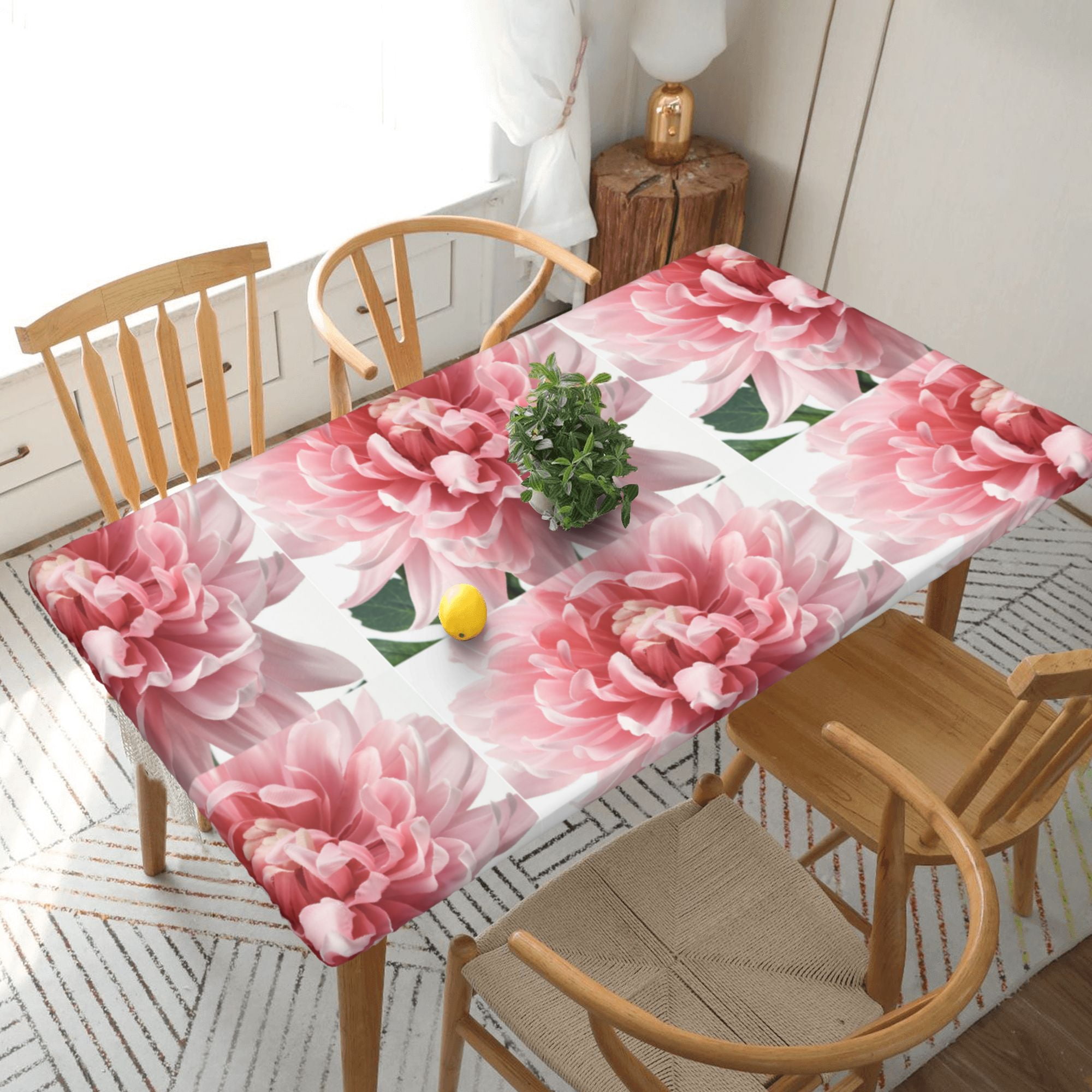 Home Deluxe Tablecloth Light Pink Flower Waterproof Elastic Rim Edged ...