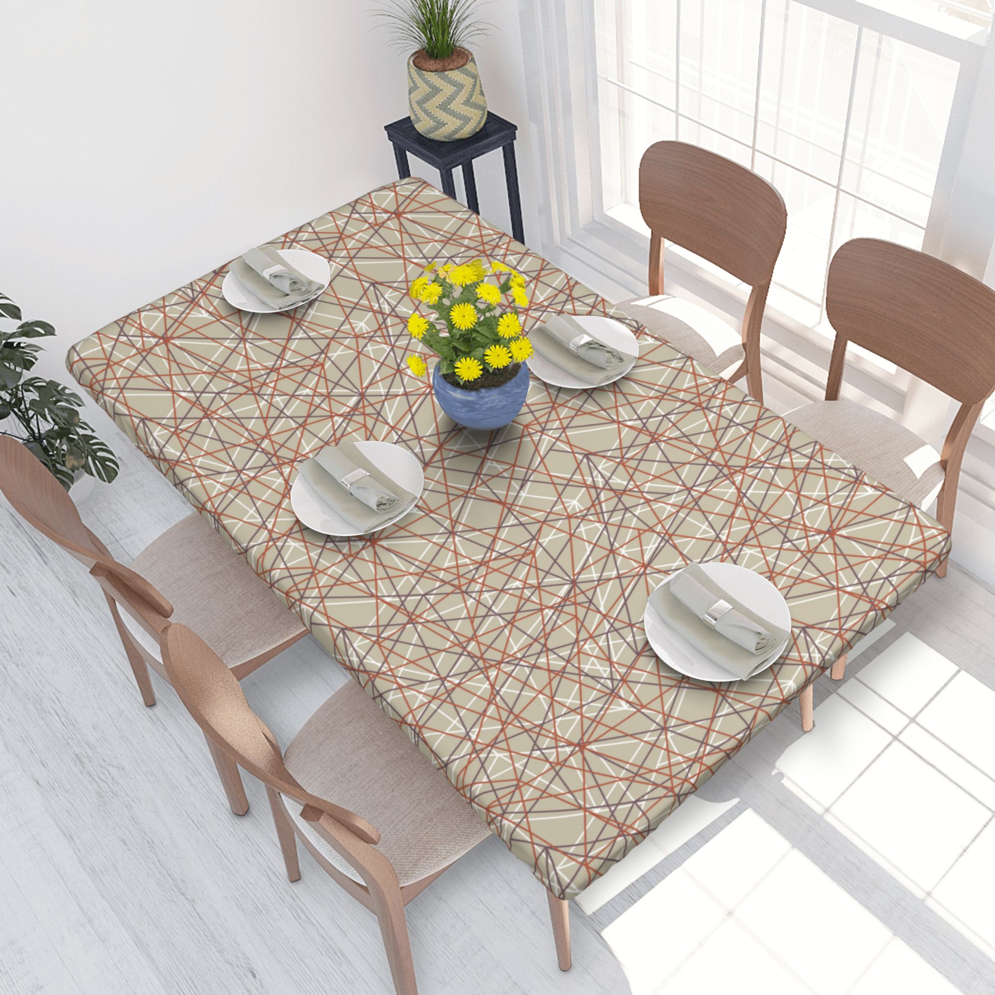 Home Deluxe Tablecloth Line Pattern Waterproof Elastic Rim Edged Table ...