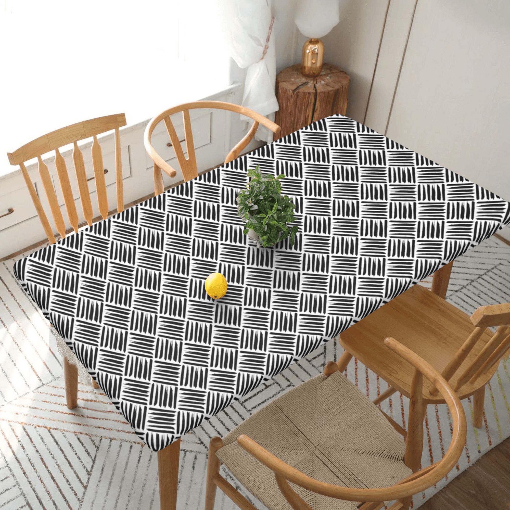 Home Deluxe Tablecloth Line Pattern Waterproof Elastic Rim Edged Table ...