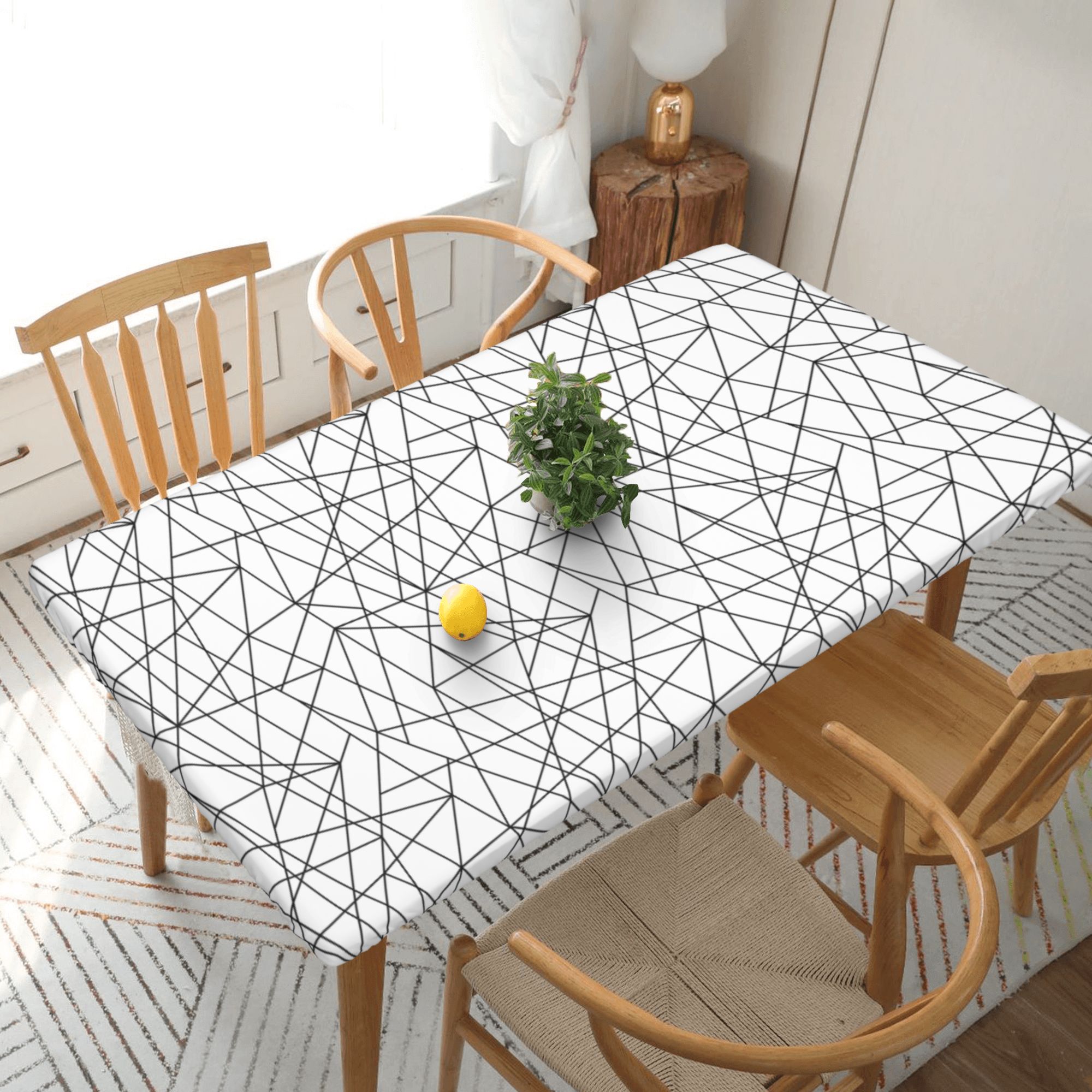 Home Deluxe Tablecloth Line Pattern Waterproof Elastic Rim Edged Table ...