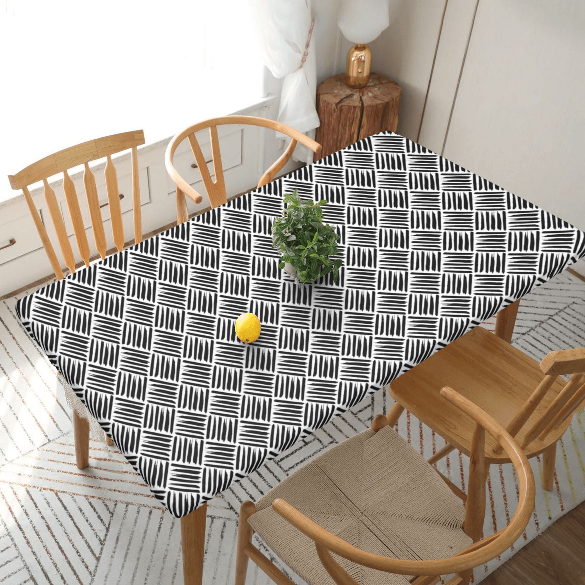 Home Deluxe Tablecloth Line Pattern Waterproof Elastic Rim Edged Table ...