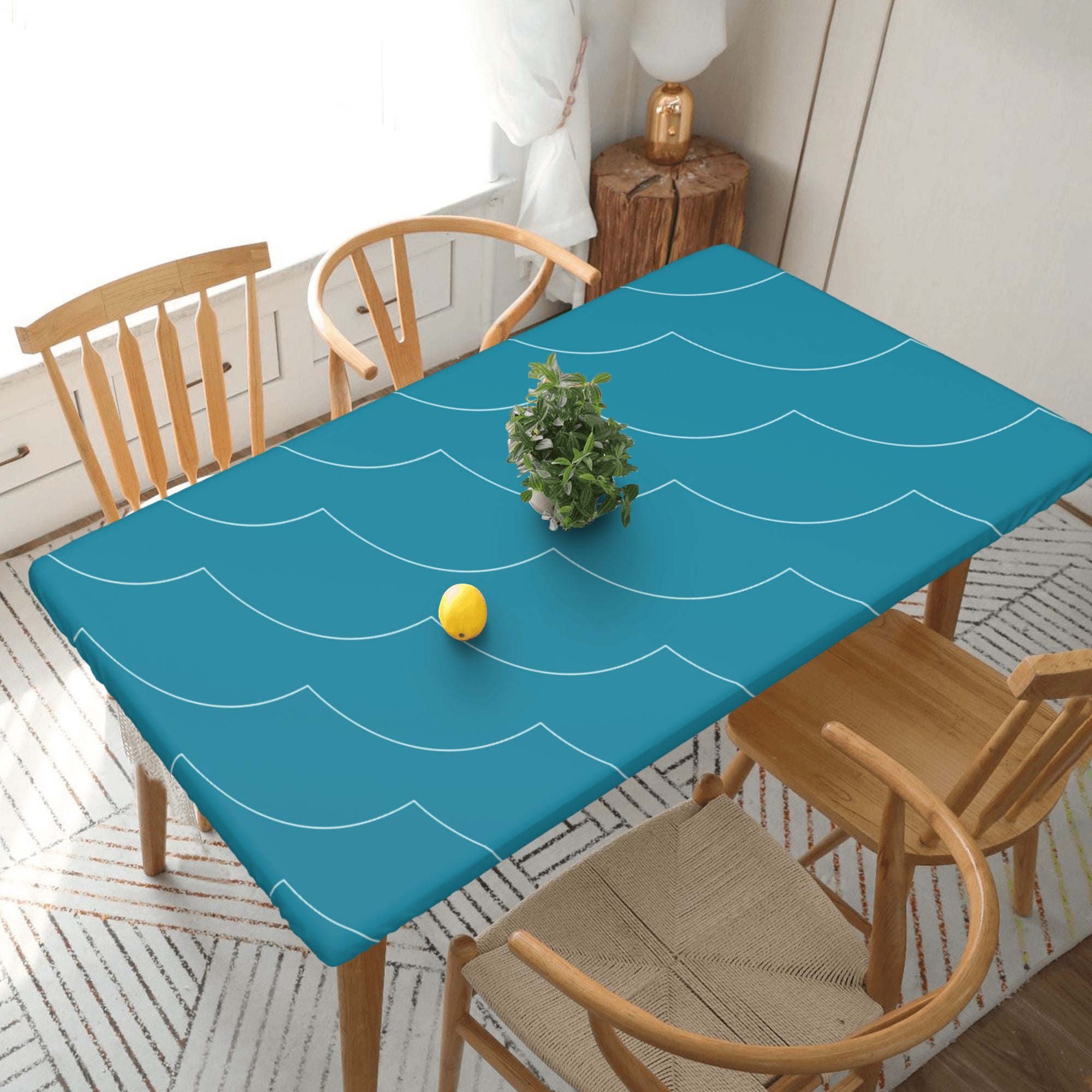 Home Deluxe Tablecloth Line Pattern Waterproof Elastic Rim Edged Table ...