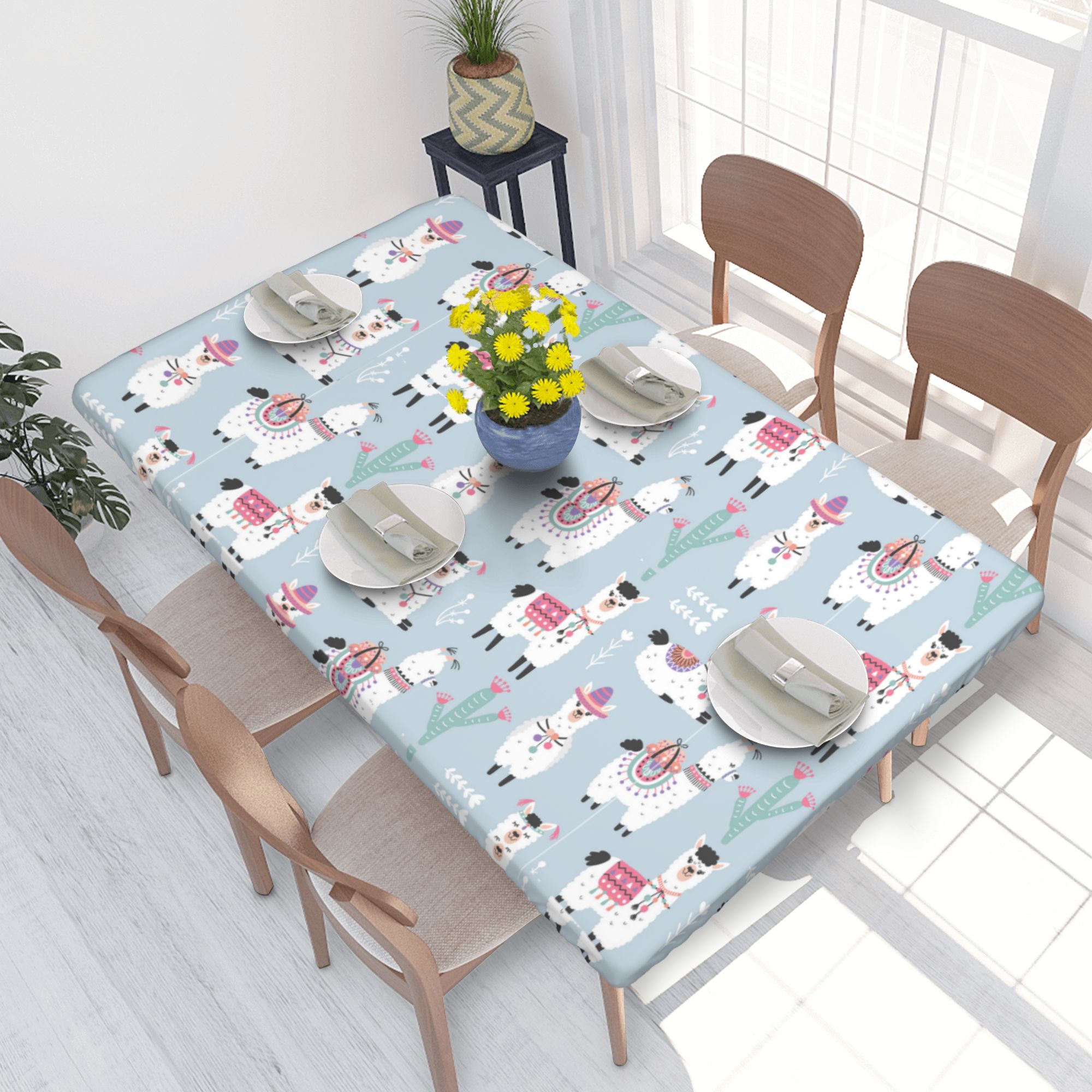 Home Deluxe Tablecloth Llama Alpaca Seamless Pattern Waterproof Elastic ...