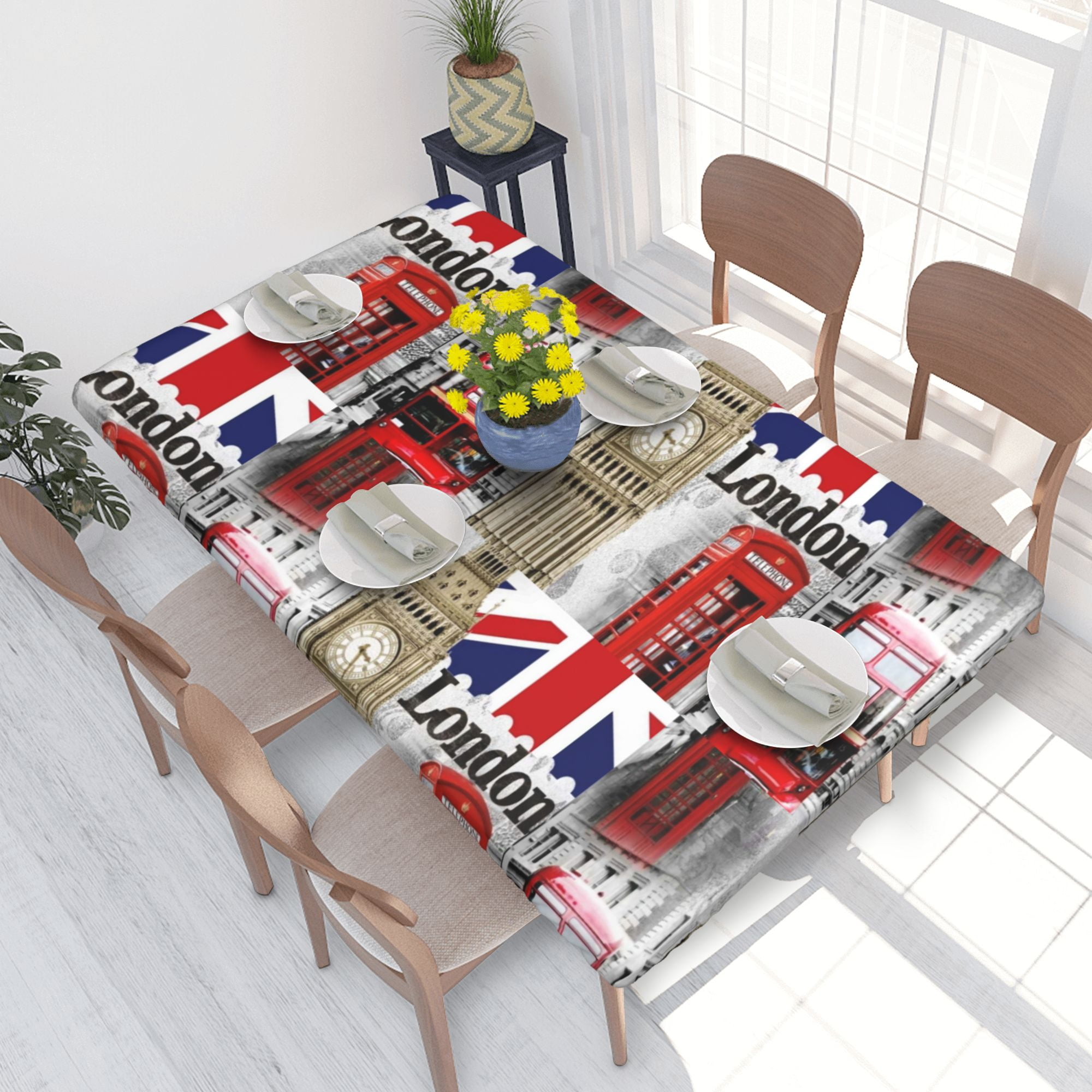 Home Deluxe Tablecloth London England City Waterproof Elastic Rim Edged ...