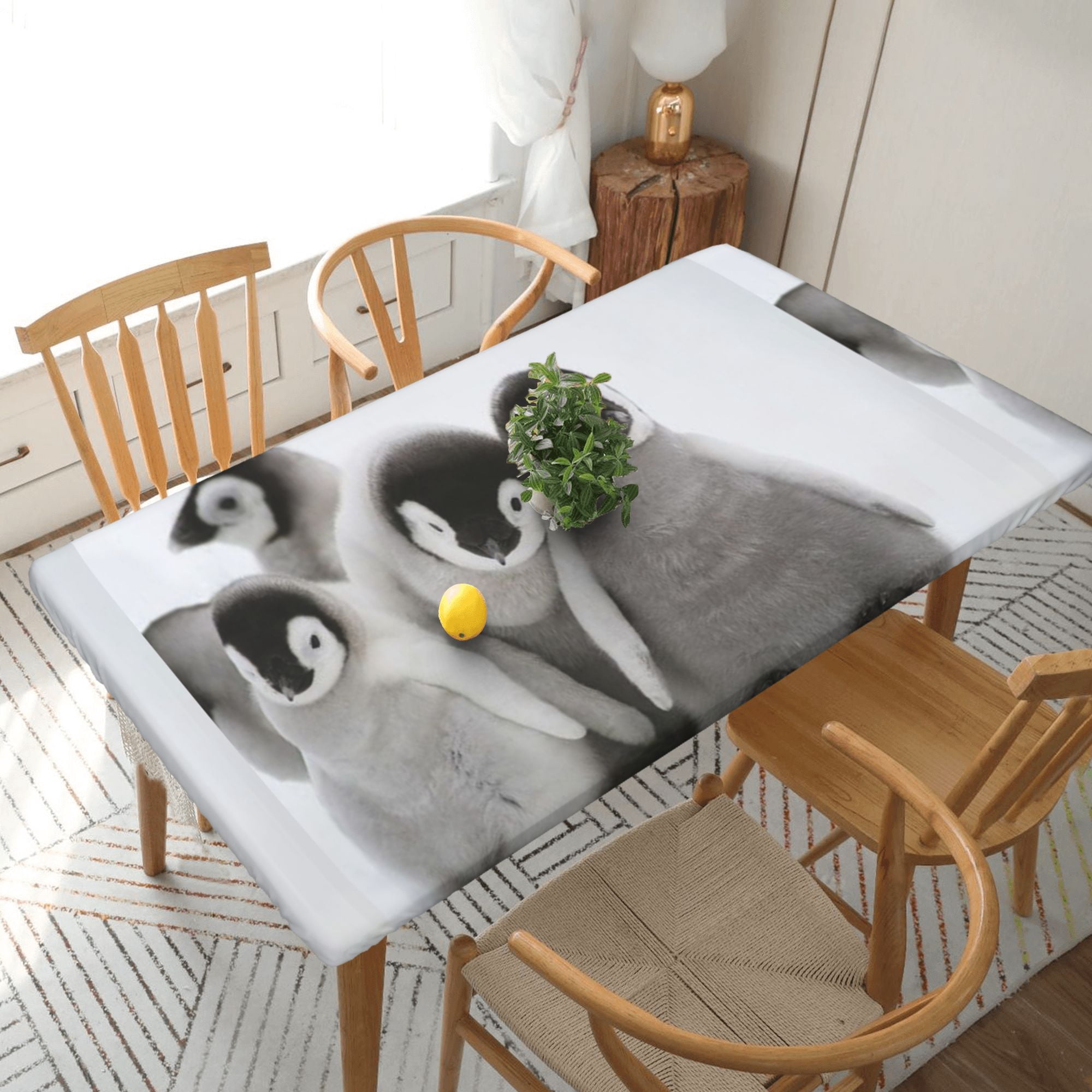 Home Deluxe Tablecloth Lots Of Penguins Cute White Waterproof Elastic ...