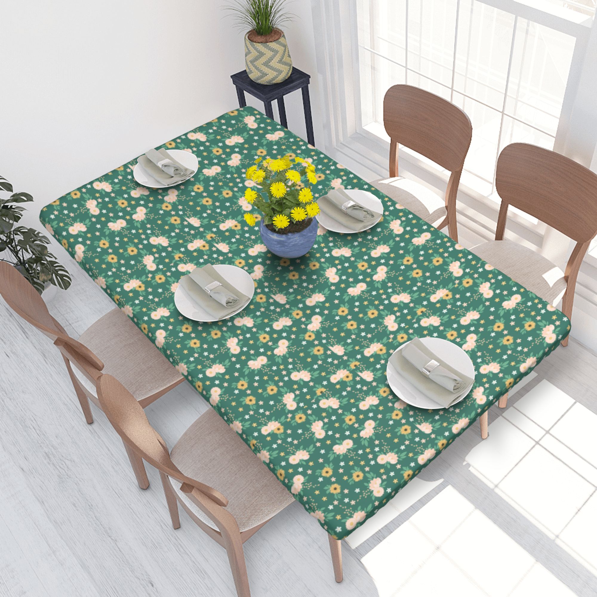 Home Deluxe Tablecloth Lotus Flowers Pattern Waterproof Elastic Rim ...