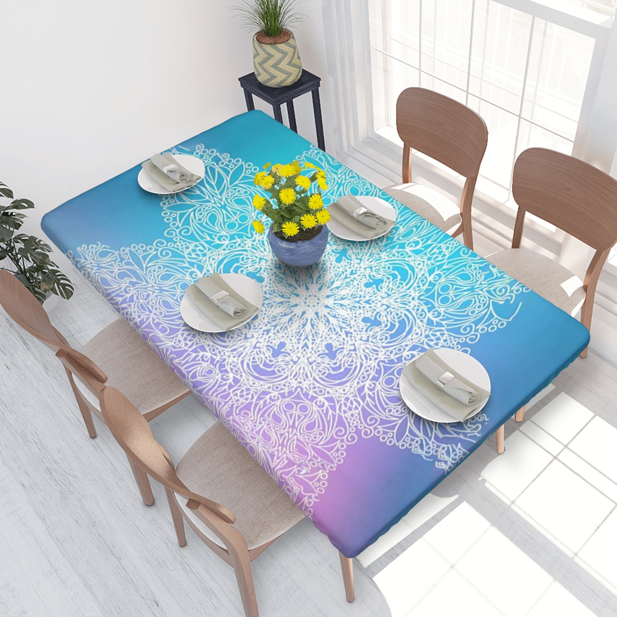 Home Deluxe Tablecloth Mandala Waterproof Elastic Rim Edged Table Cover ...